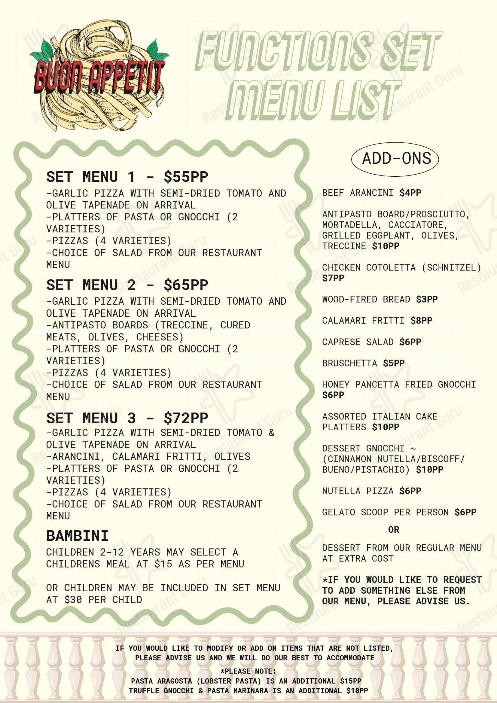Menu at Buon Appetit restaurant, Camden