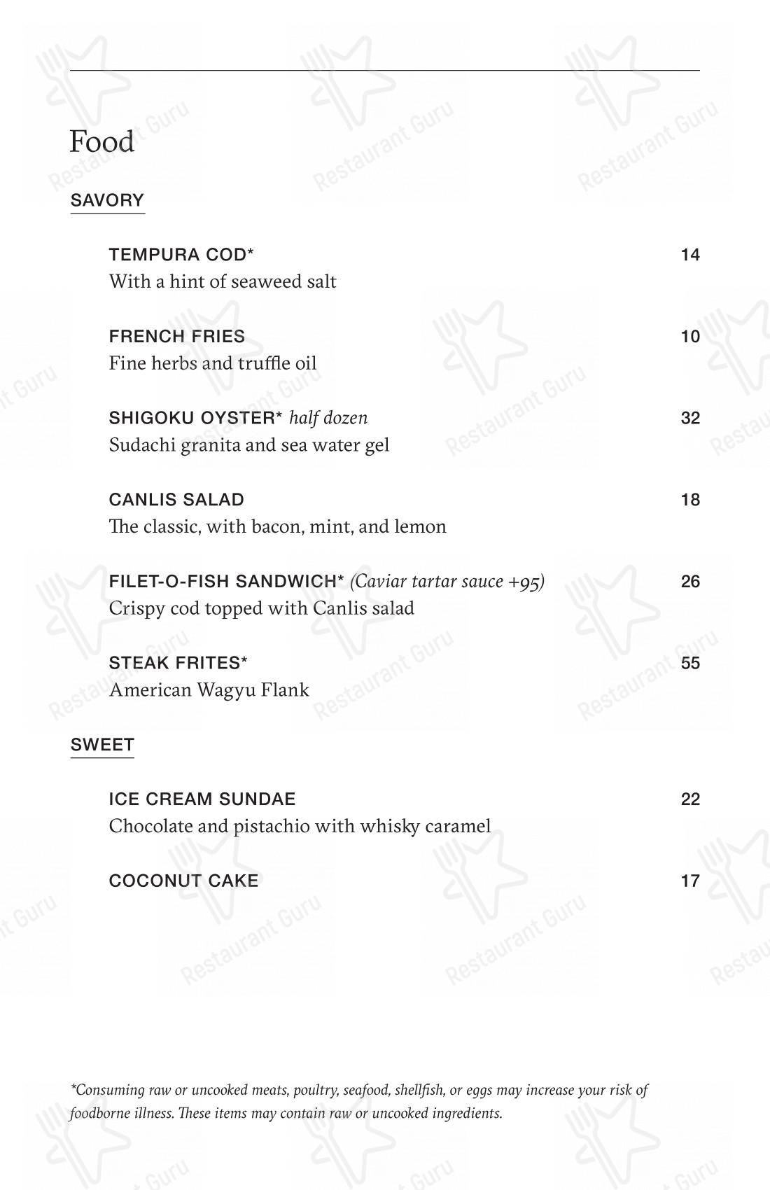 Menu at Canlis restaurant, Seattle
