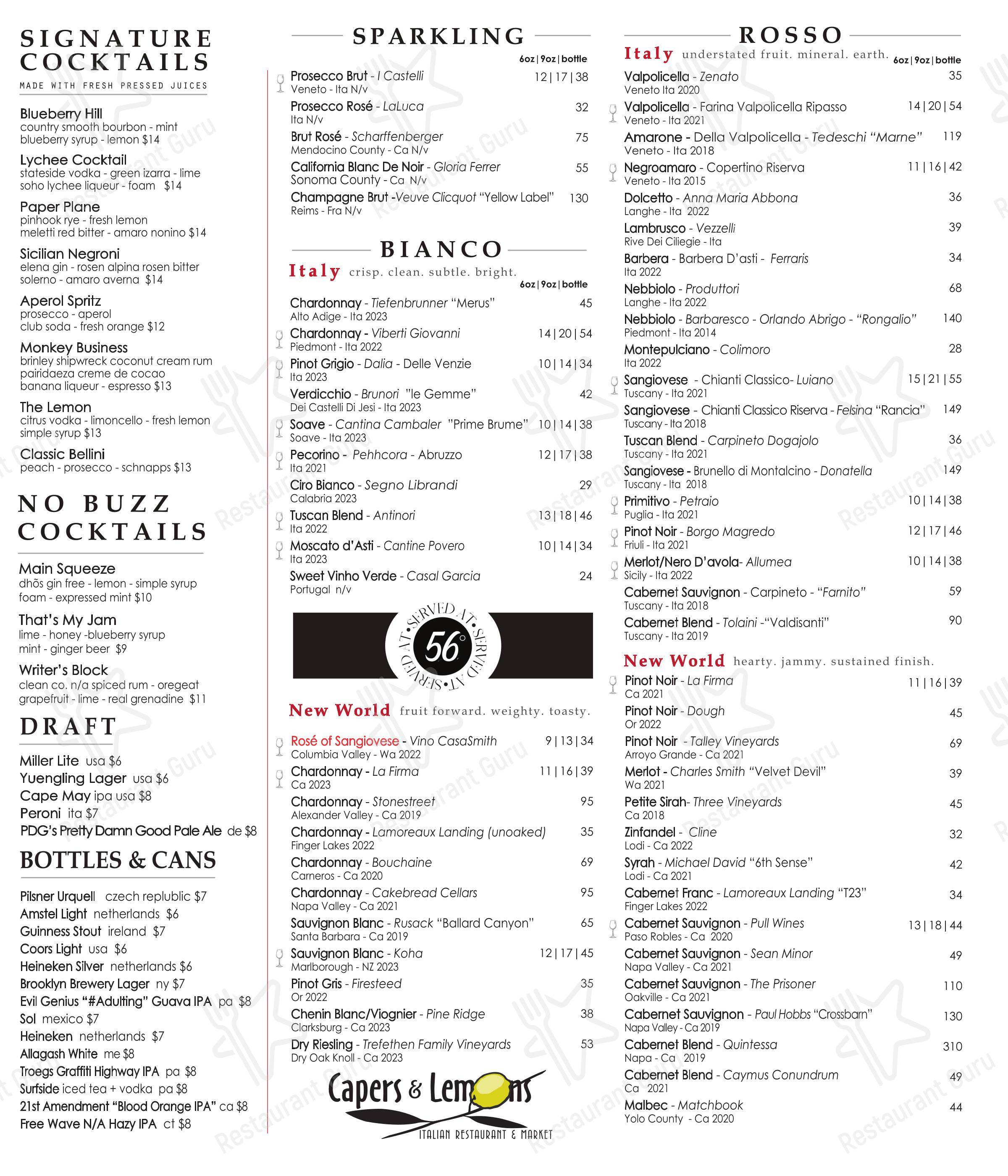 Menu at Capers & Lemons restaurant, Wilmington