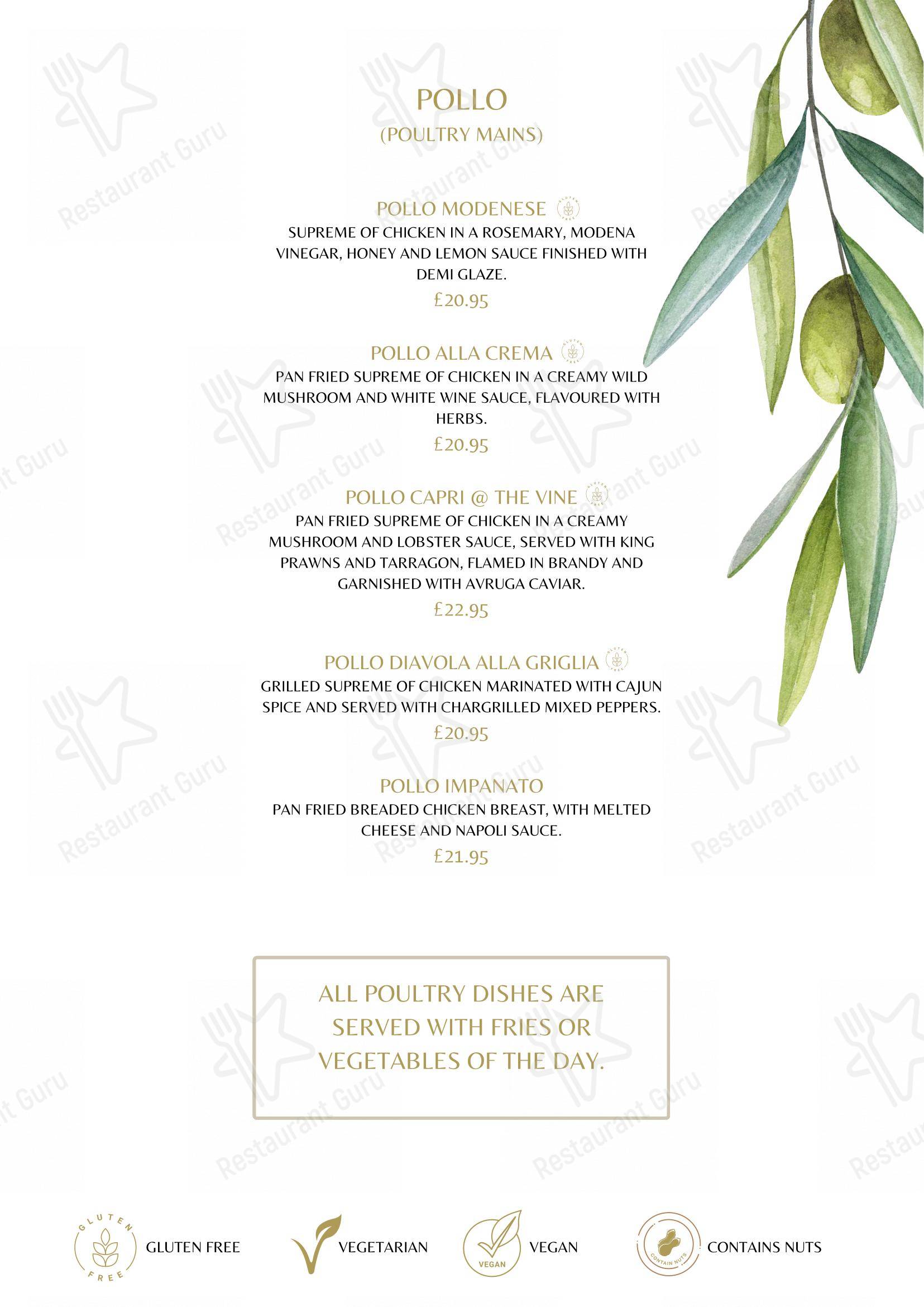 Menu at Capri @ The Vine restaurant, Wakefield