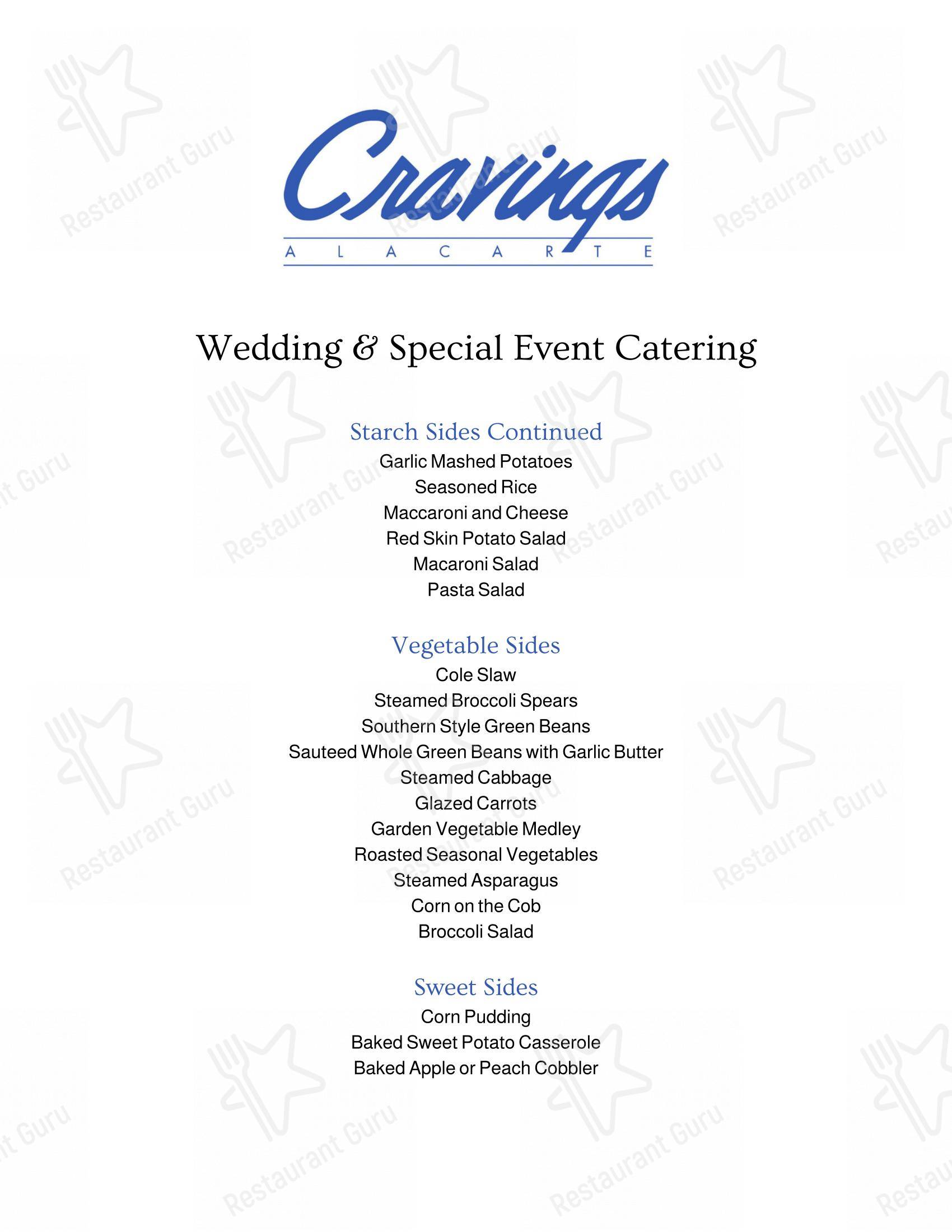 Menu at Cravings a la carte restaurant, Louisville, 101 S 5th St