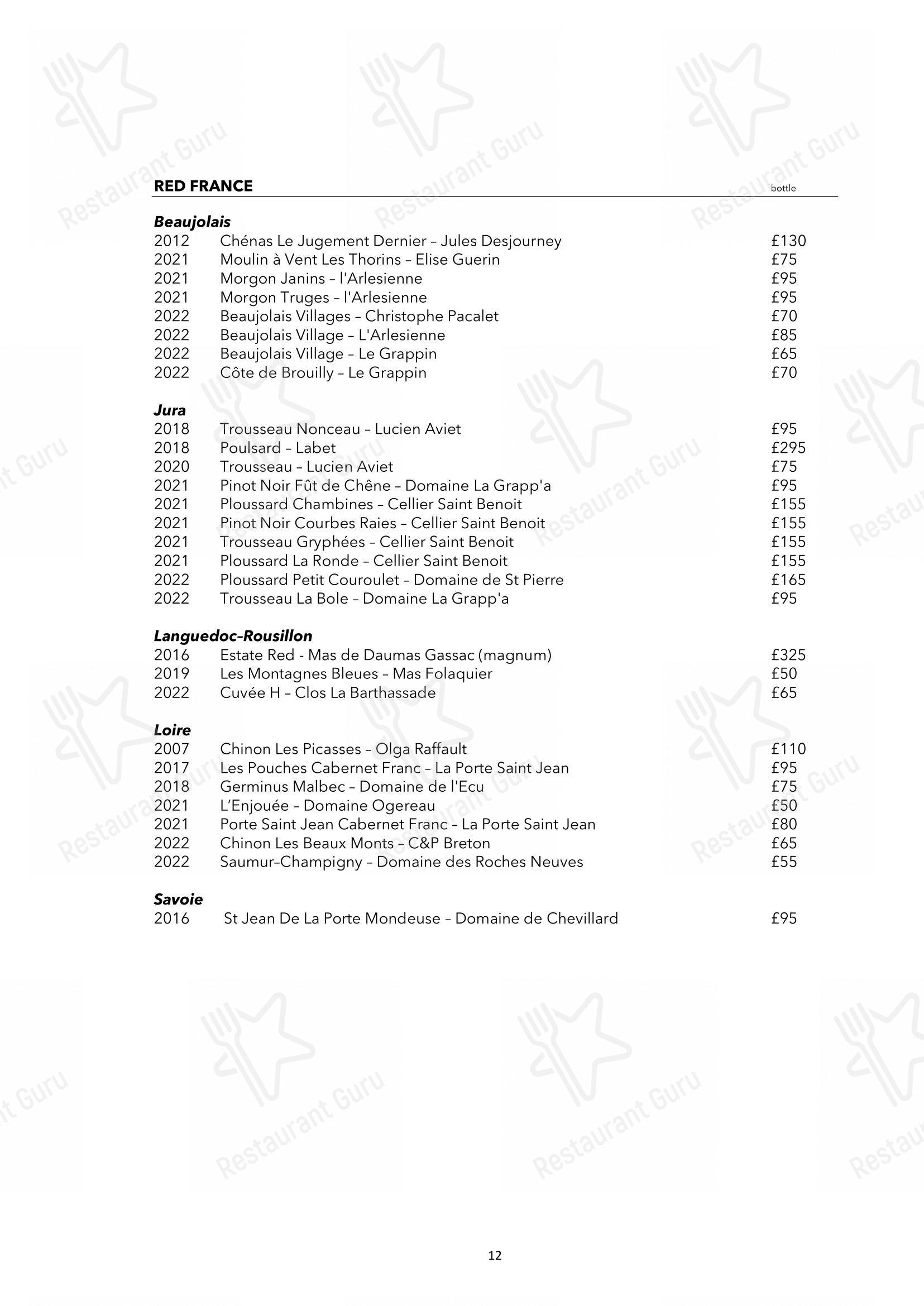 Menu at Dorian Restaurant, London