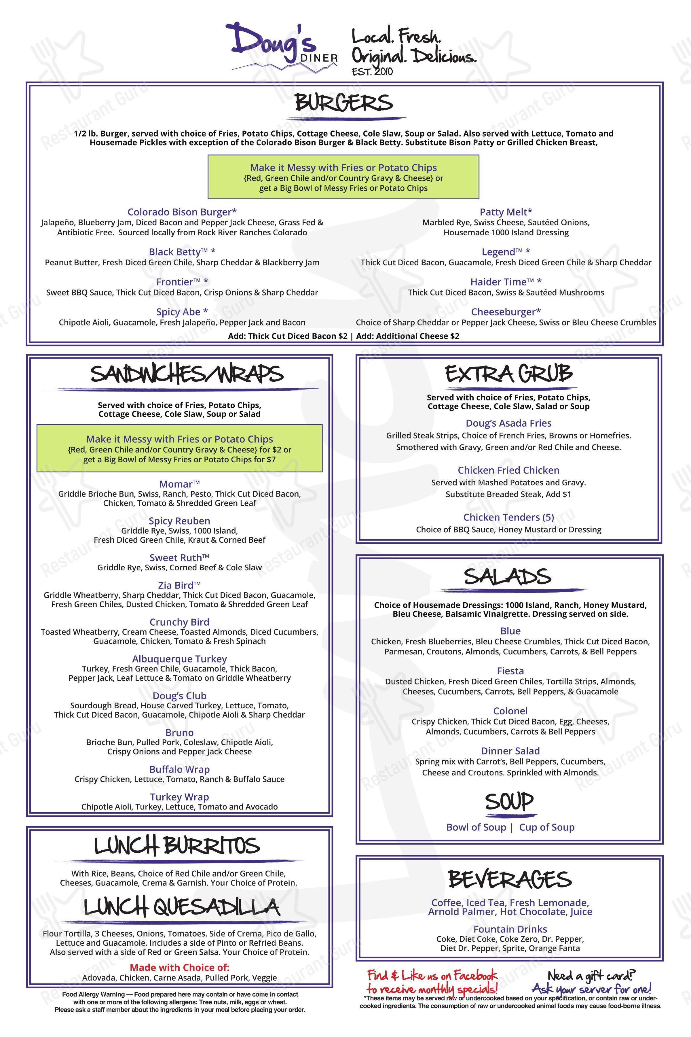 Menu at Doug's Diner Loveland pub & bar, Loveland