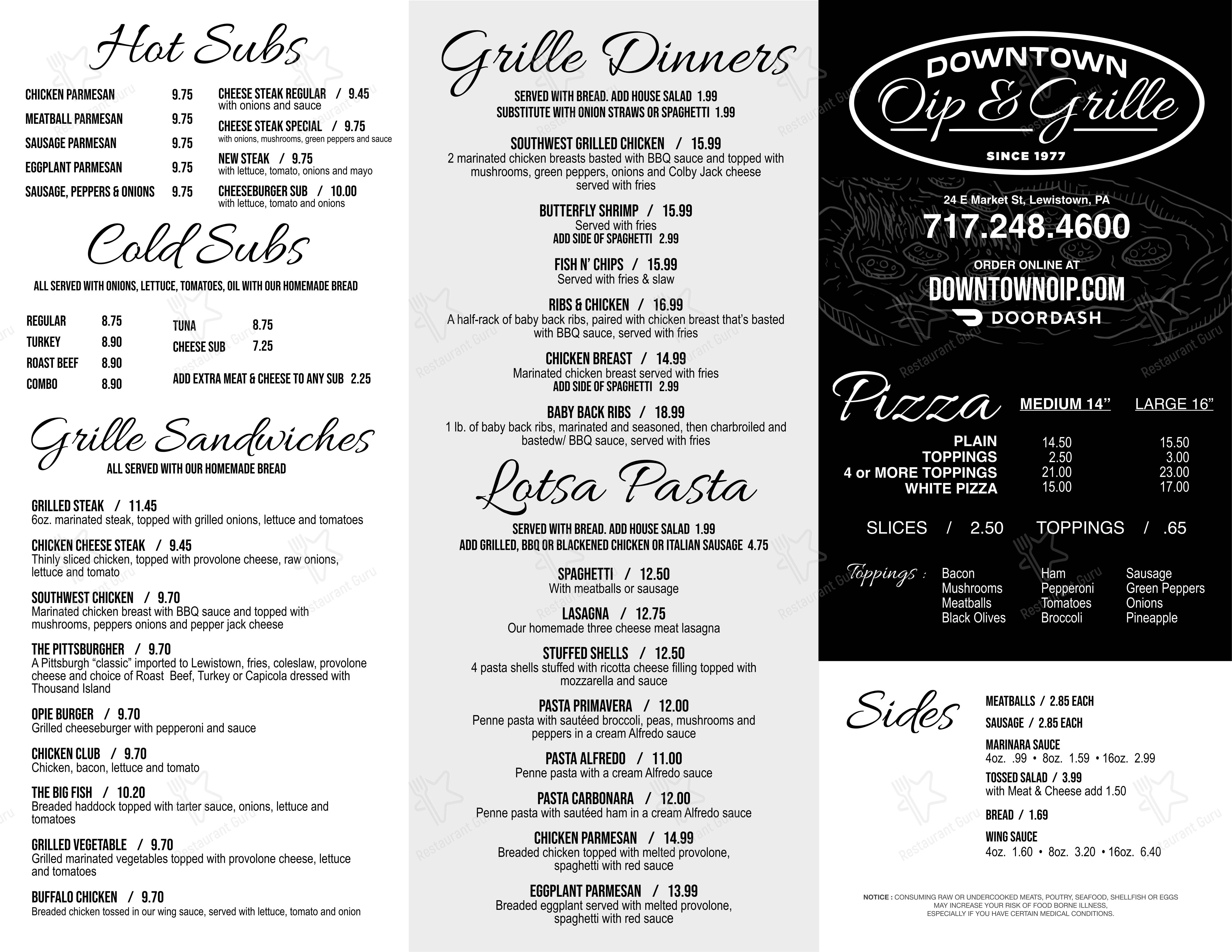 Menu at Downtown OIP & Grille pizzeria, Lewistown
