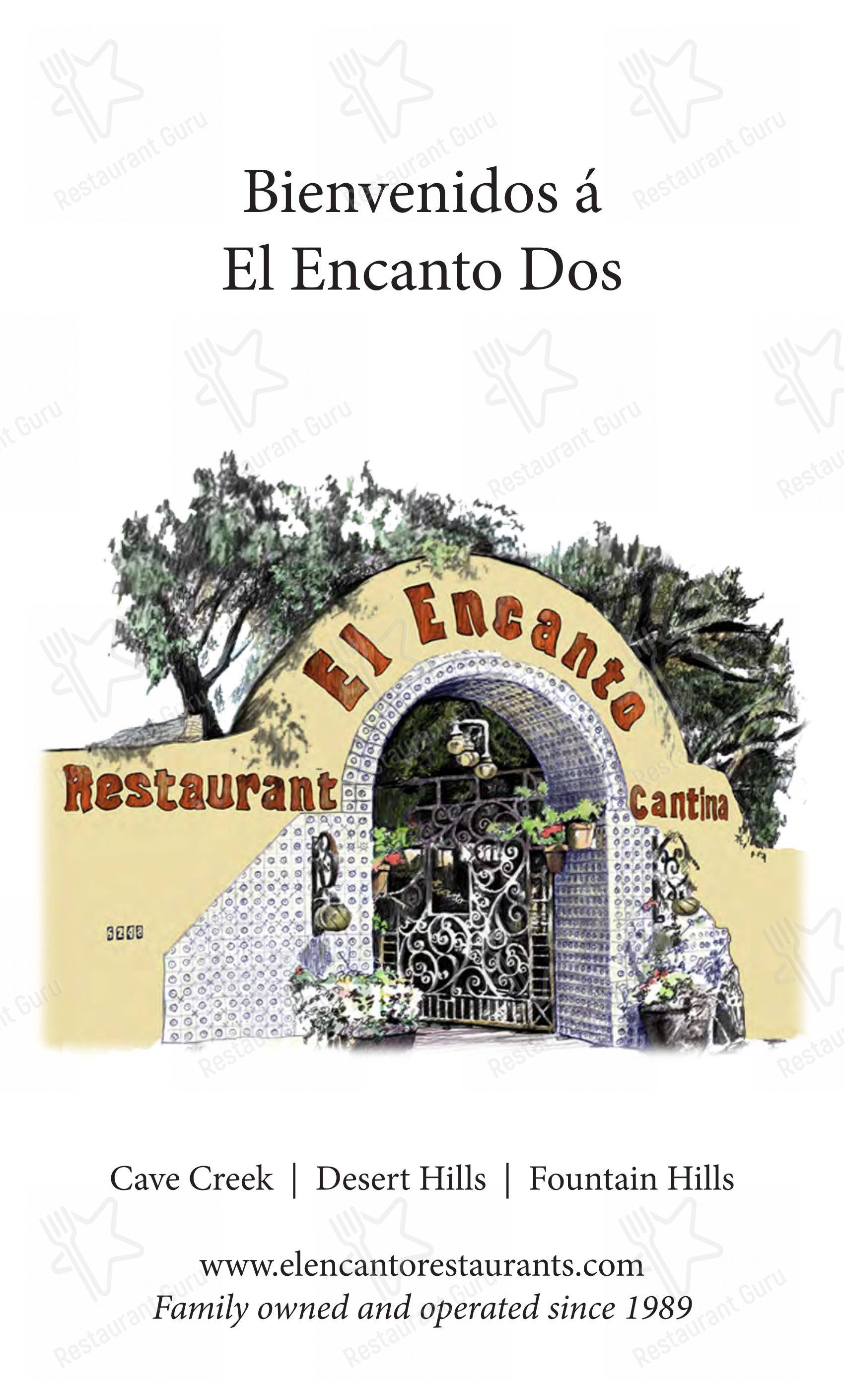 Menu at El Encanto restaurant, Cave Creek, E Cave Creek Rd