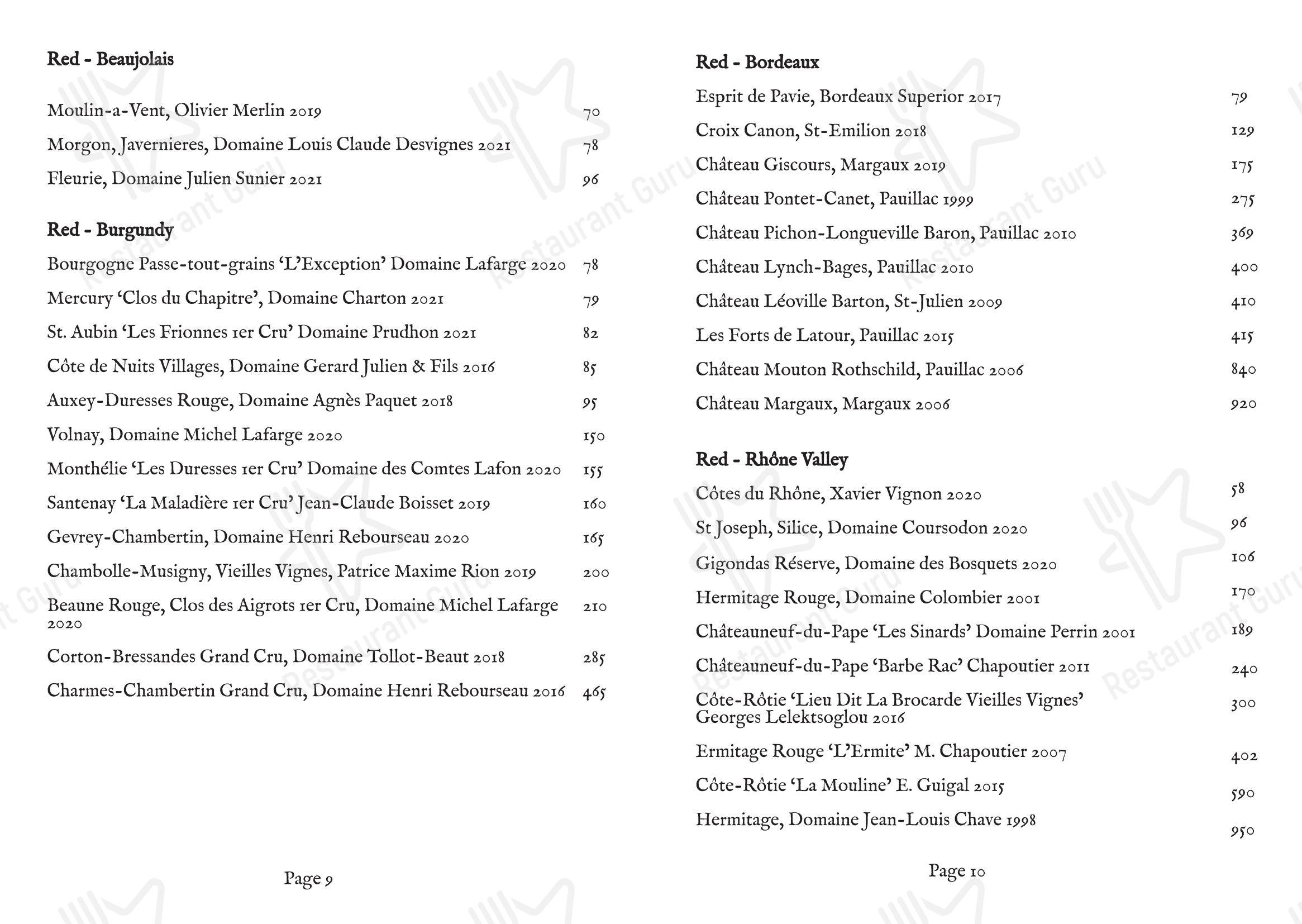 Menu at Fallow restaurant, London