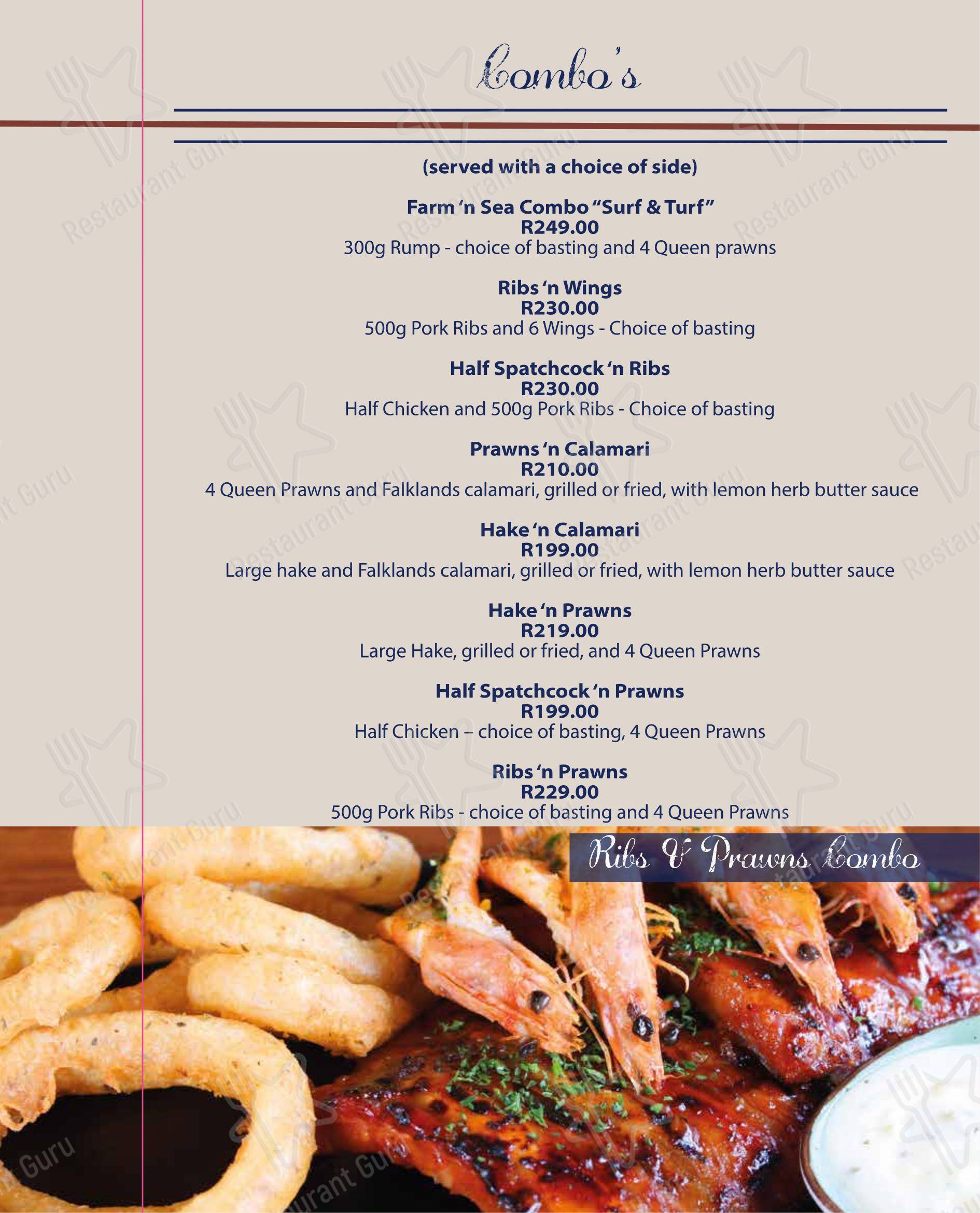 Menu at Farm 'n Sea Grillhouse restaurant, Vanderbijlpark