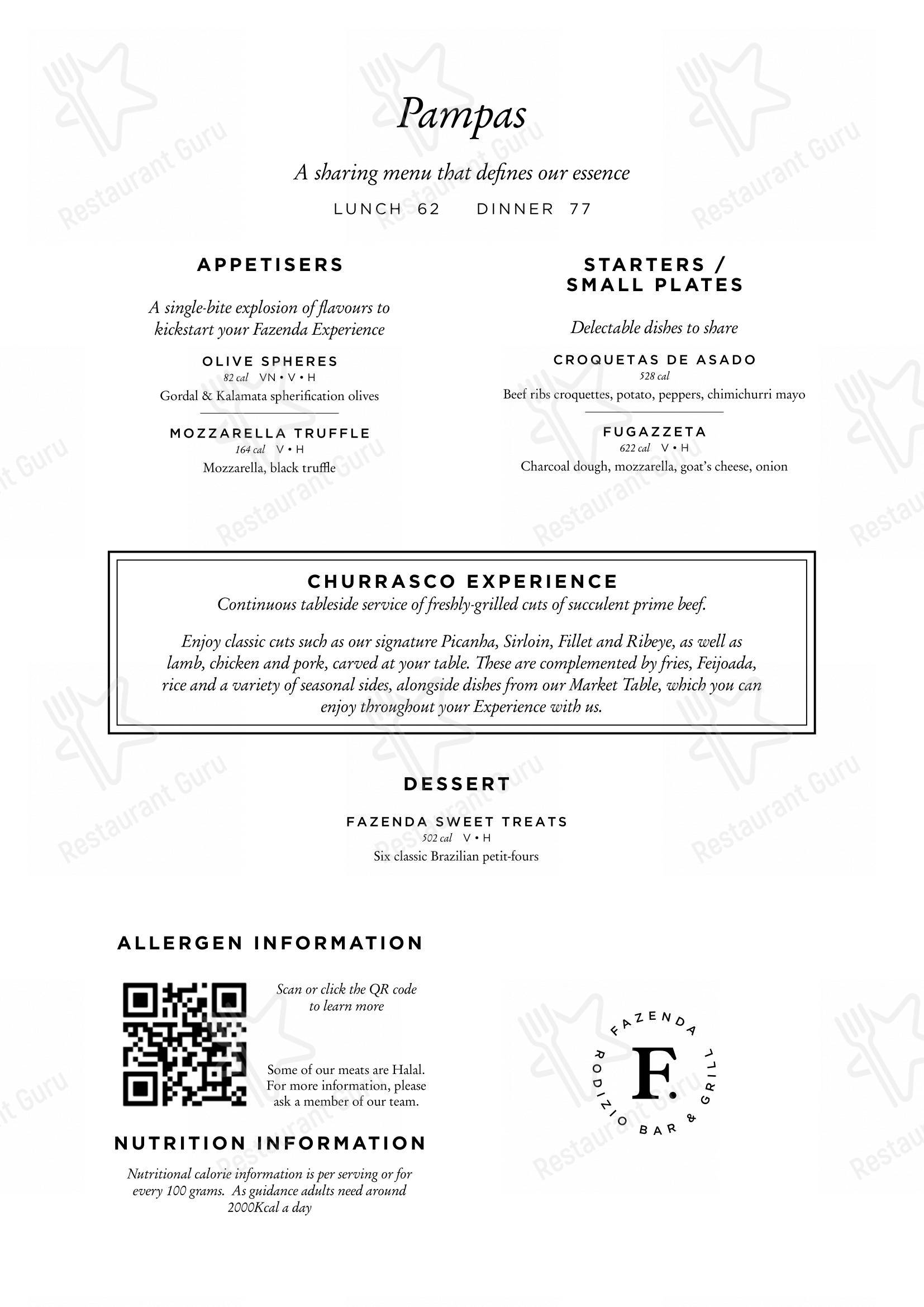 Menu at Fazenda Rodizio Bar & Grill Manchester, Manchester