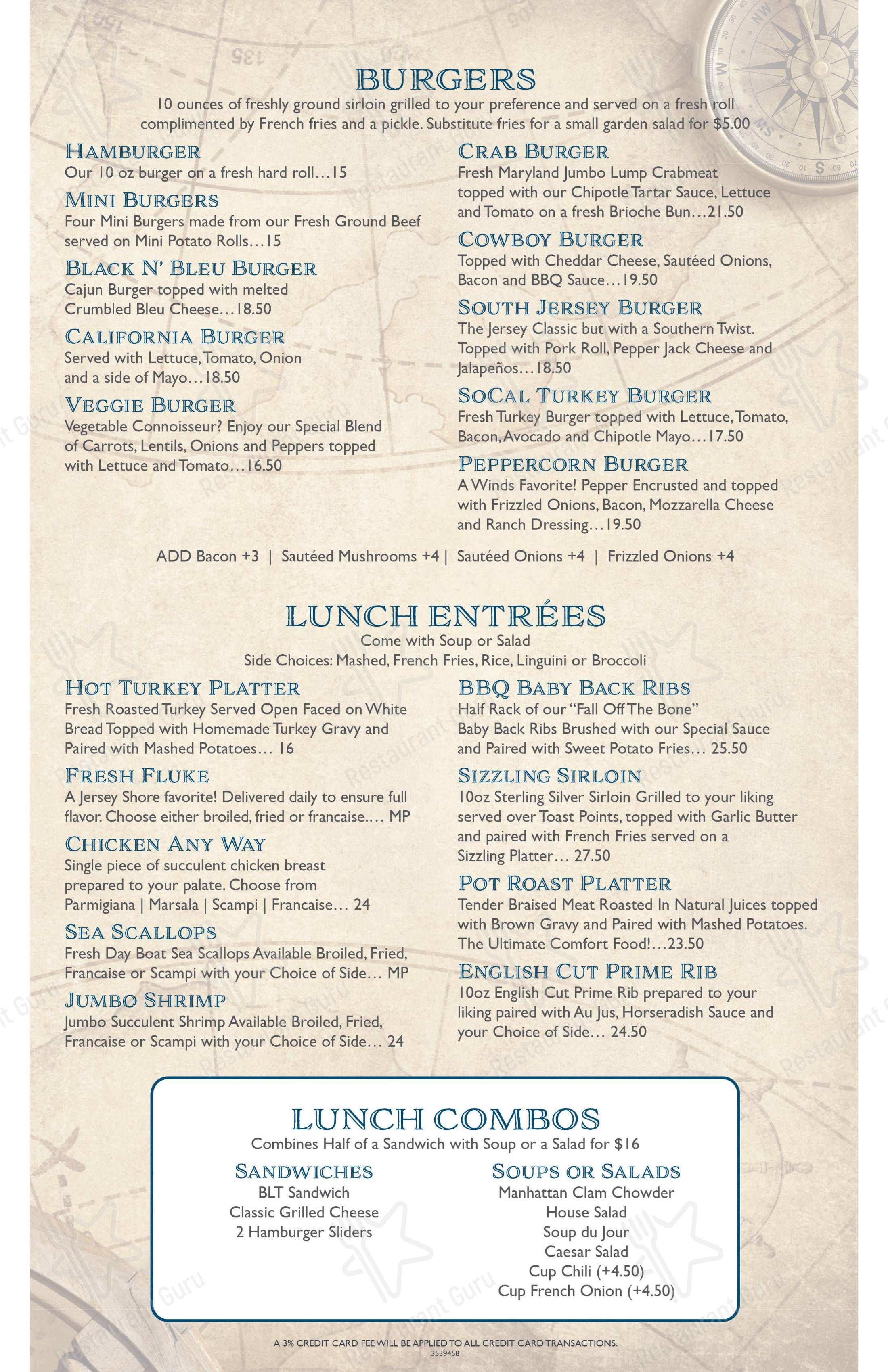 Menu at Four Winds Restaurant, Manasquan