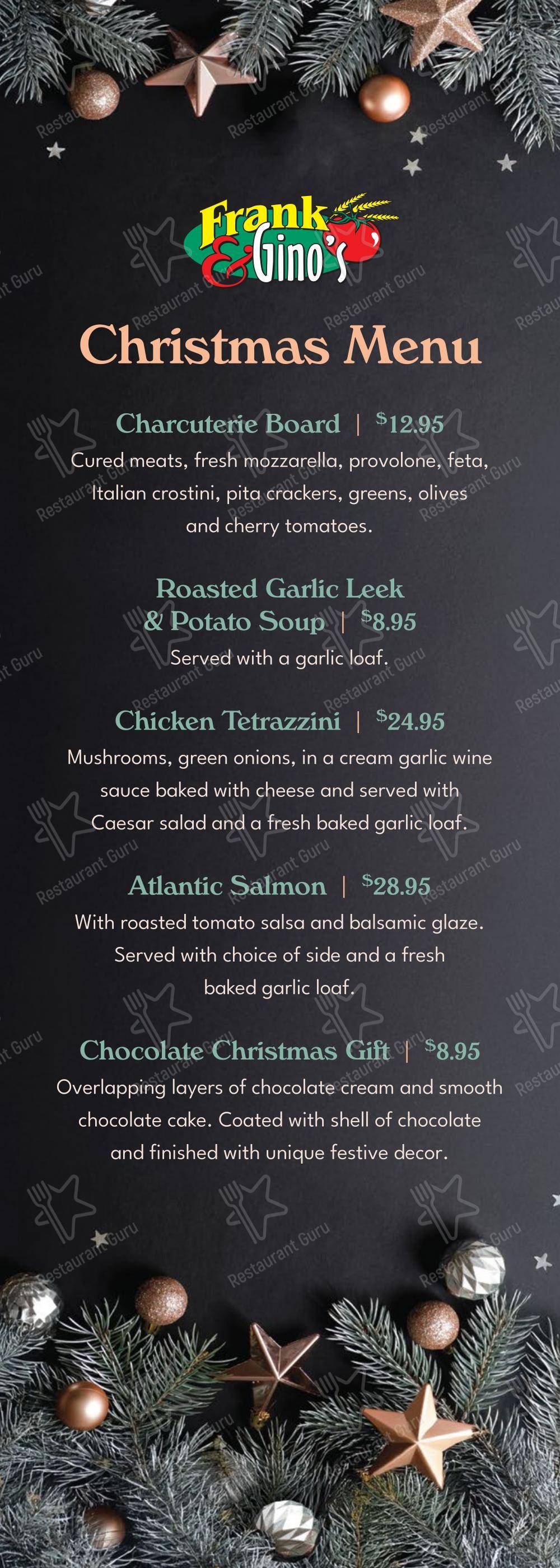 Menu at Frank & Gino's Grill & Pasta House restaurant, Truro