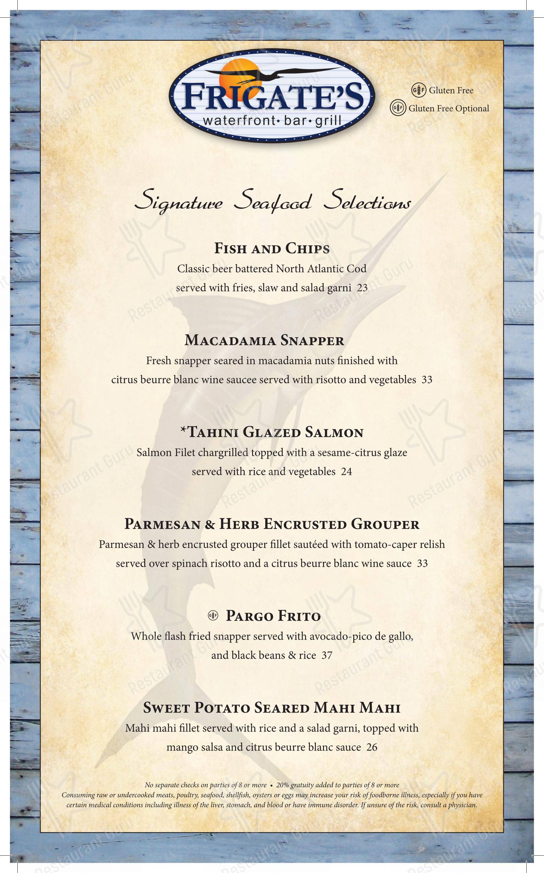 Menu at Frigate's Waterfront Bar & Grill - Melbourne, Melbourne