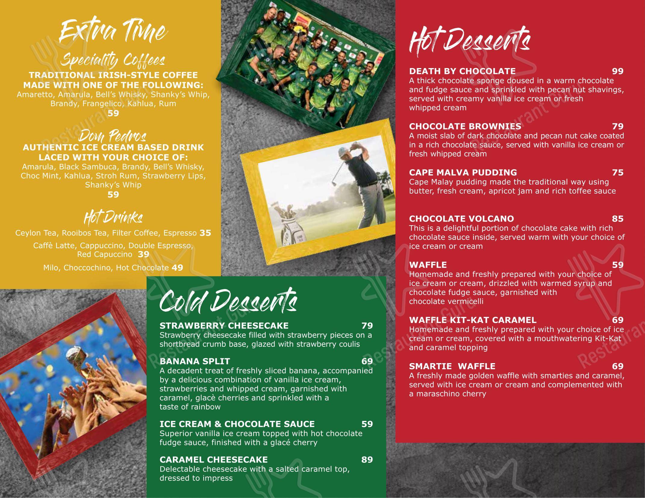 Menu at Green & Gold restaurant, Roodepoort