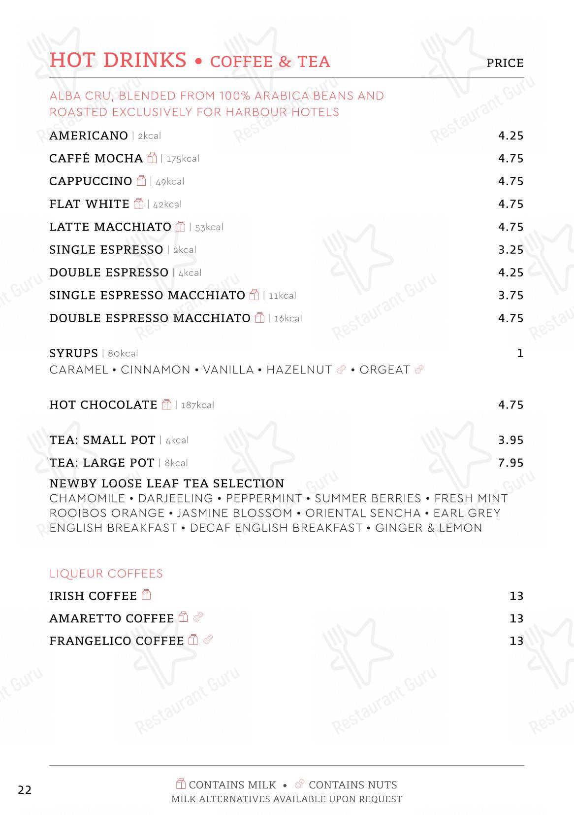Menu at HarBAR on 6th, Southampton