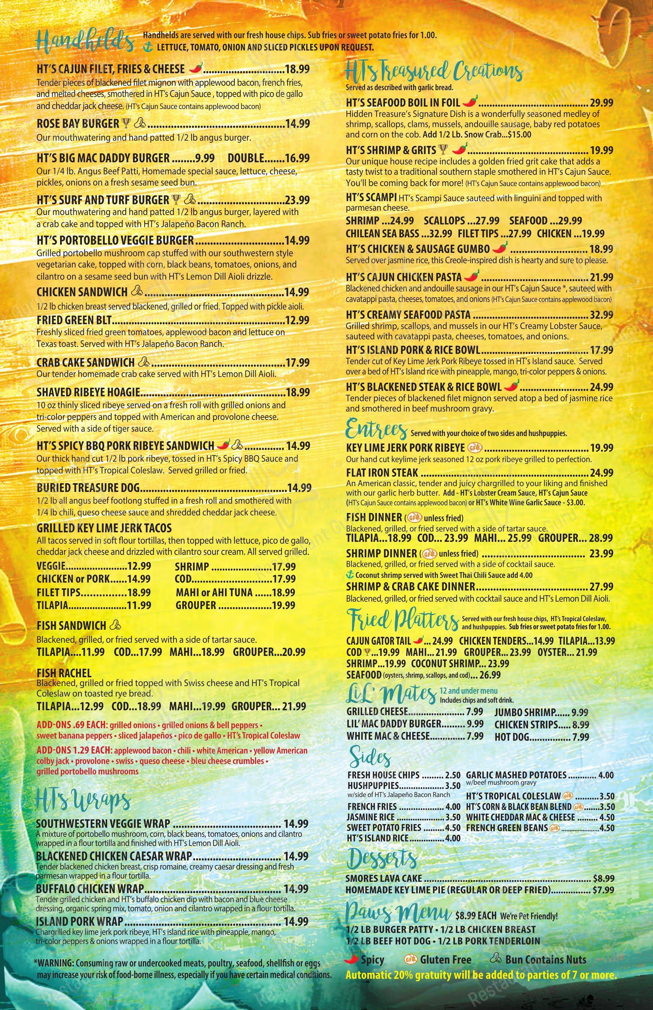 Menu at Hidden Treasure Rum Bar & Grill, Ponce Inlet
