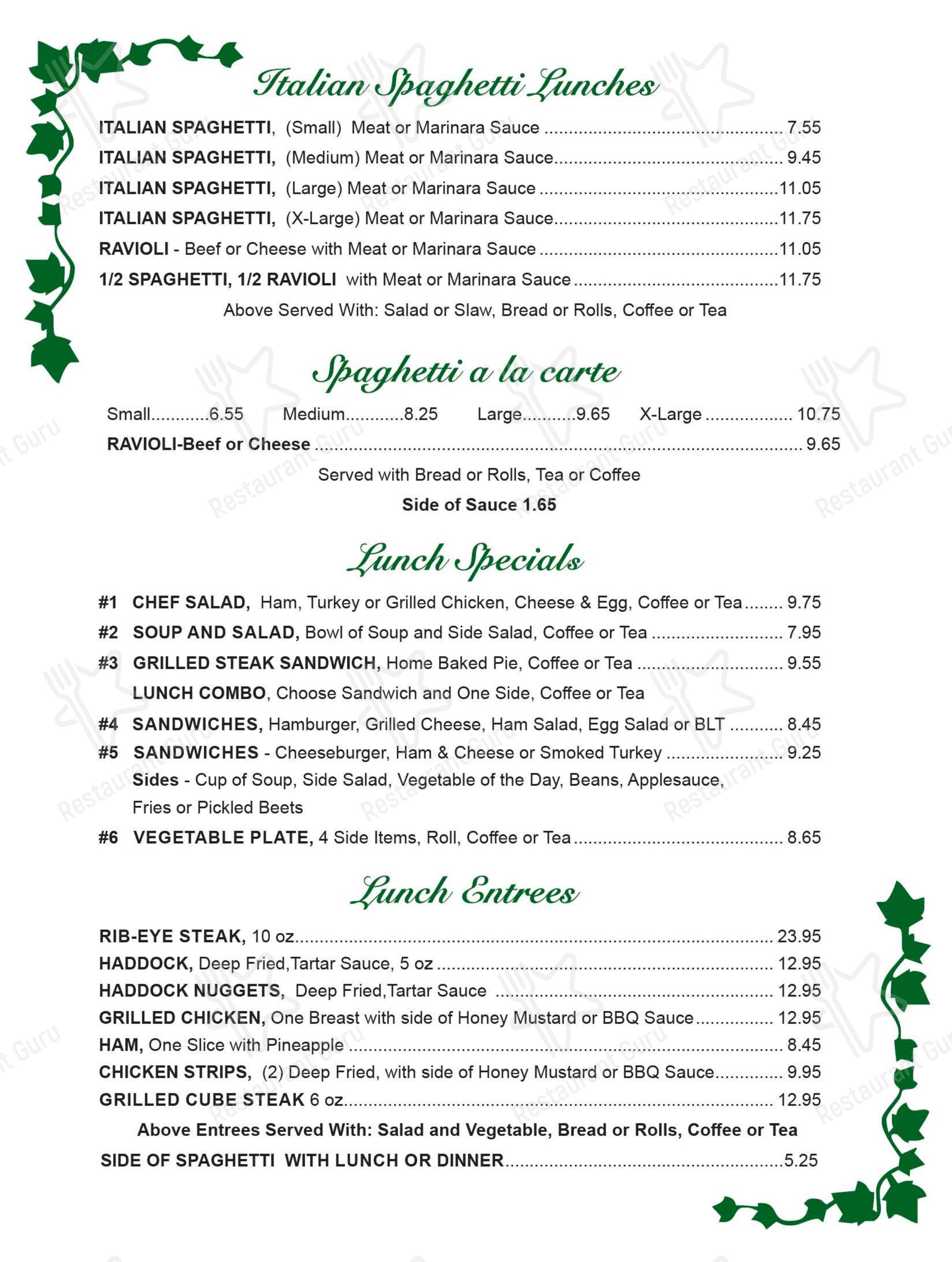 Menu at Jim's Steak & Spaghetti House restaurant, Huntington