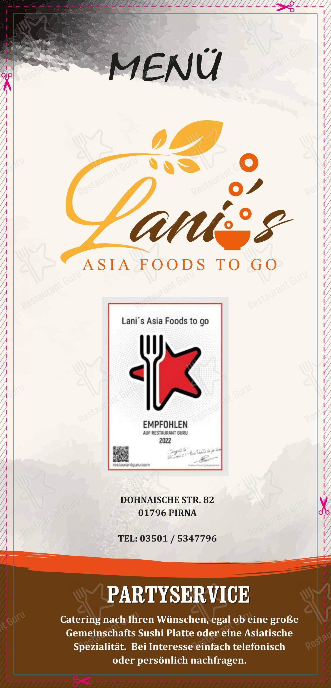 Speisekarte von Lani´s Asia Foods to go restaurant, Pirna