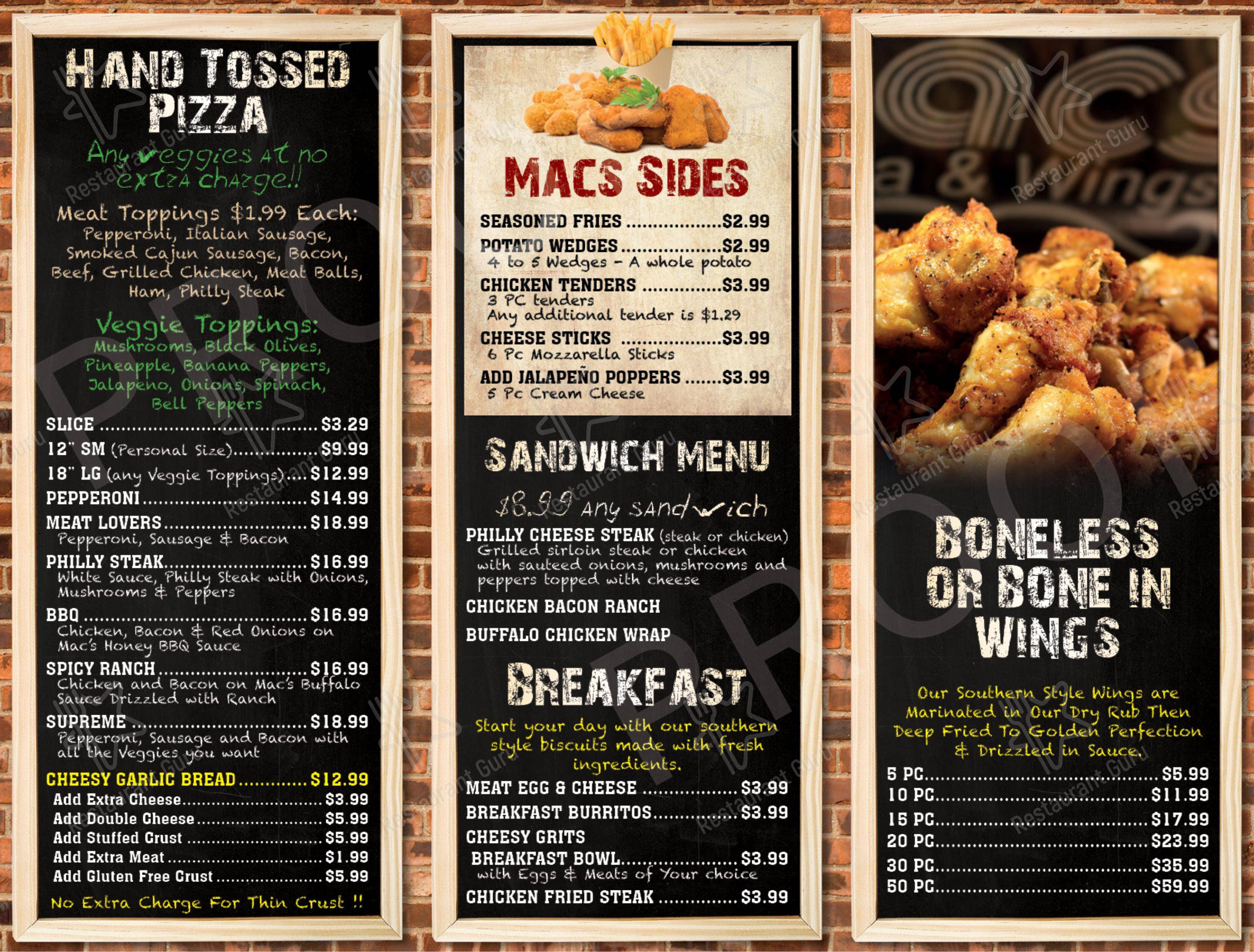 Menu at Mac's Pizza & Wings pizzeria, Palmetto