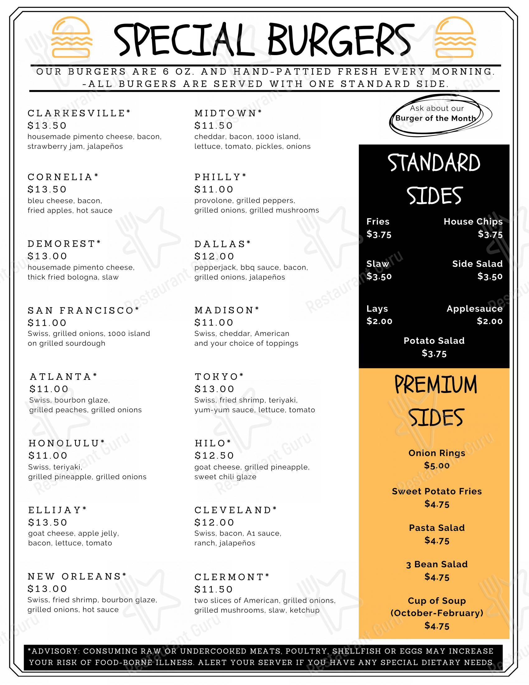 Menu at Midtown Grill restaurant, Cornelia