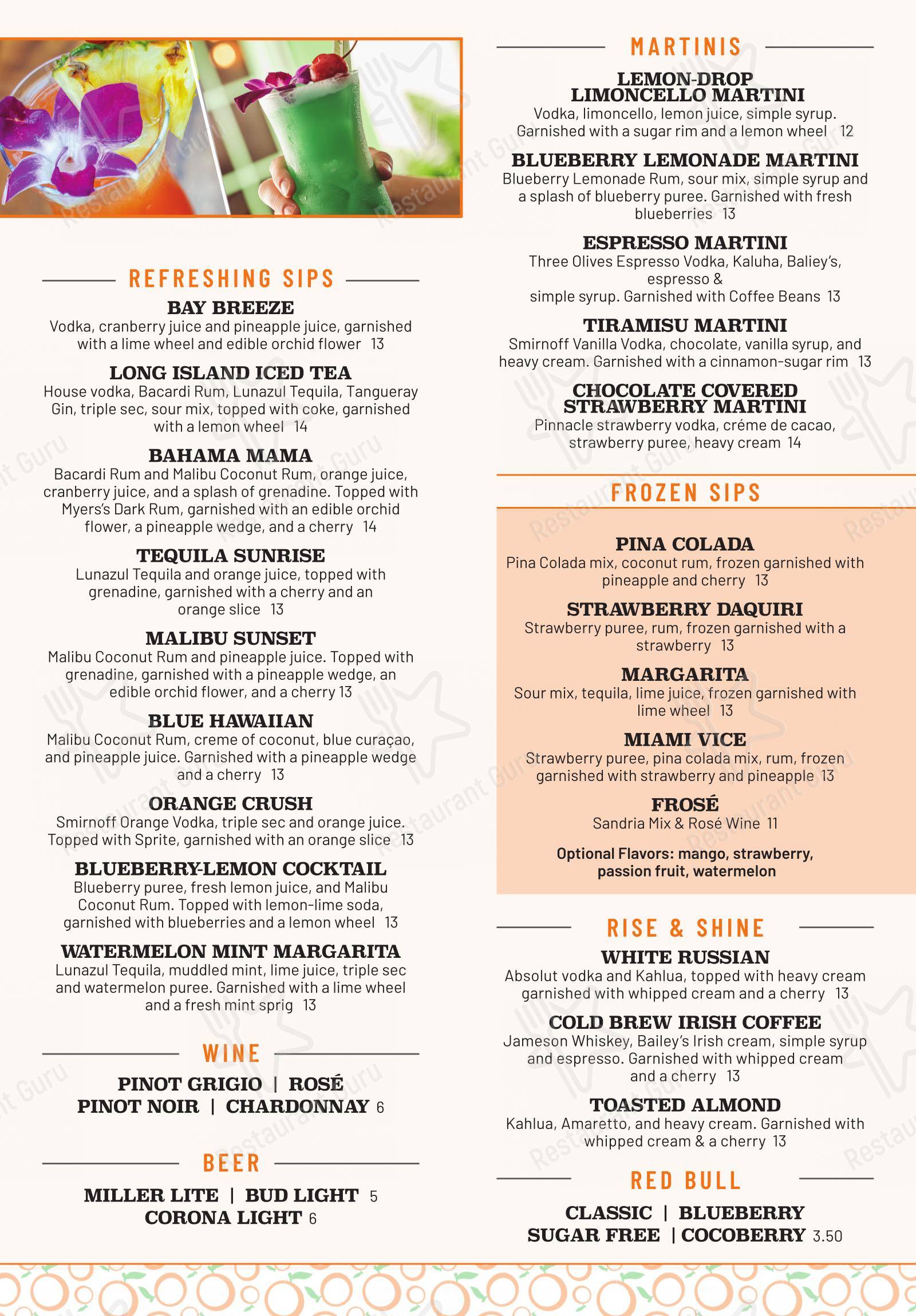Menu at Mimosas pub & bar, Myrtle Beach