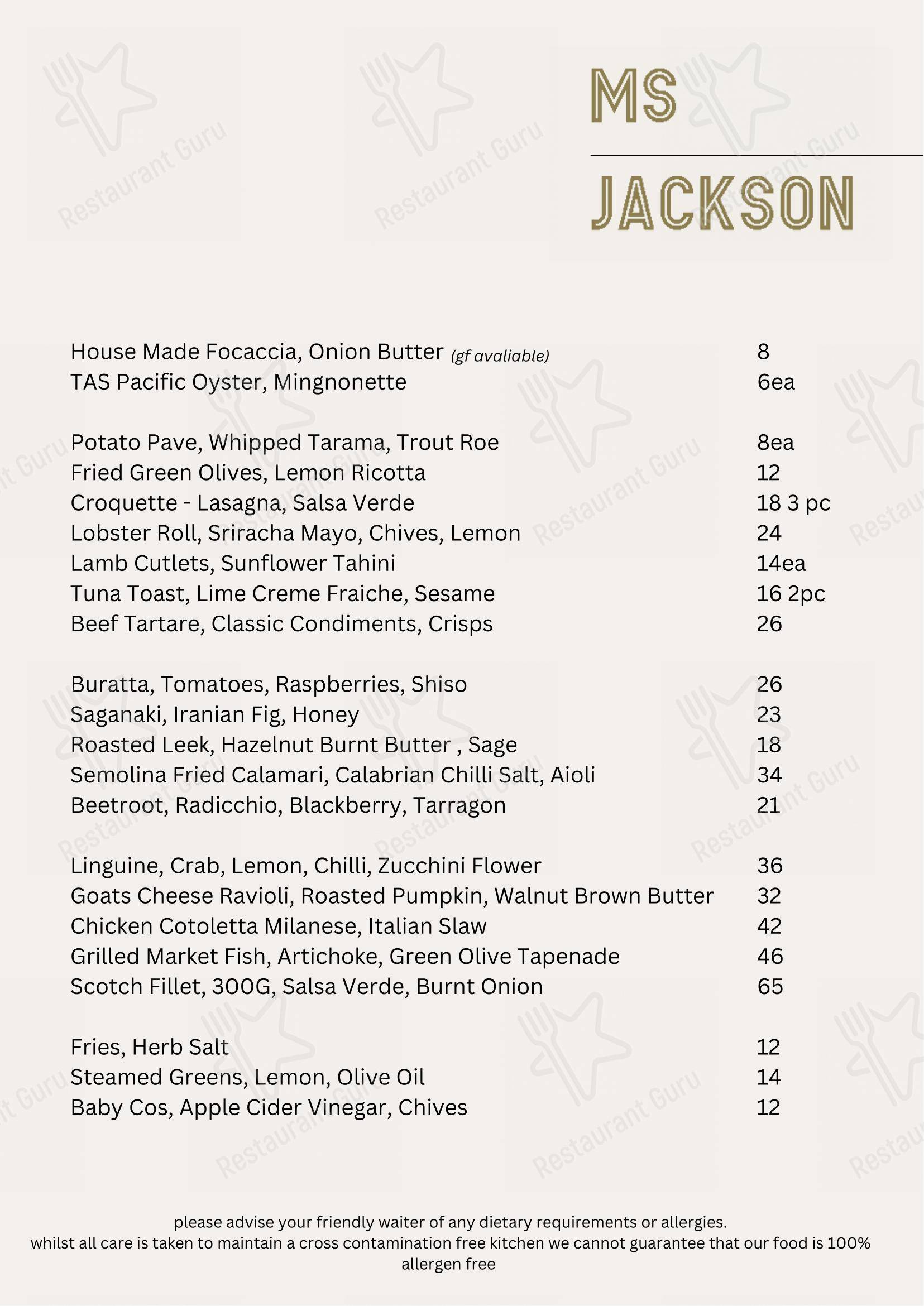 Menu at Ms Jackson Restaurant & Bar, Doncaster East