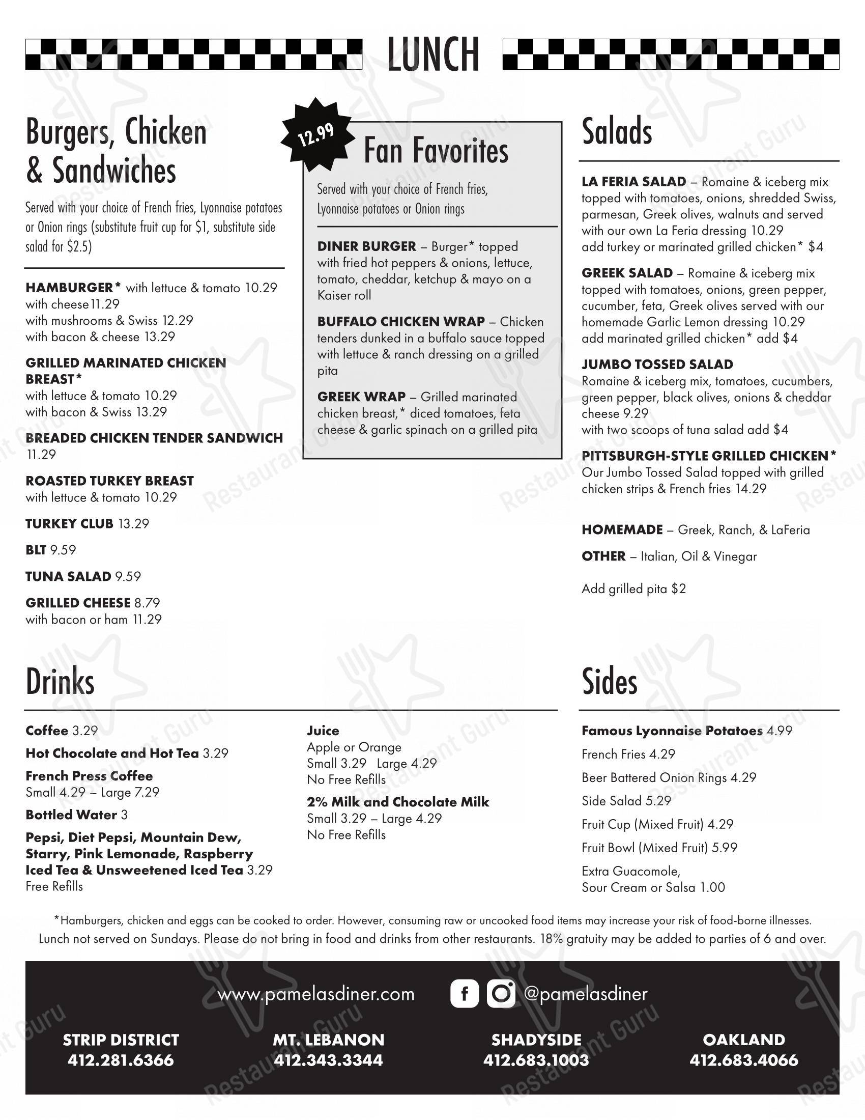 Menu at Pamela's P&G Diner restaurant, Pittsburgh, Walnut St #2