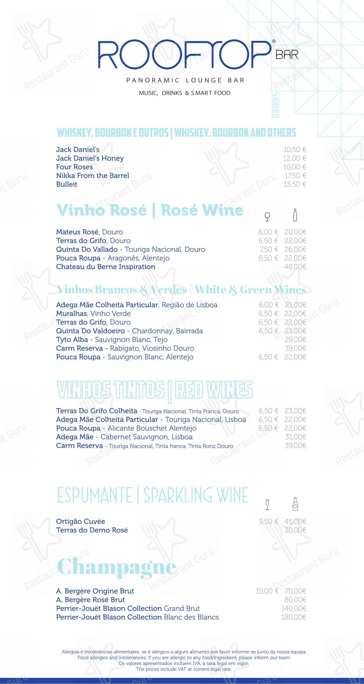 Menu em ROOFTOP Bar - Hotel Mundial, Lisboa, Hotel Mundial