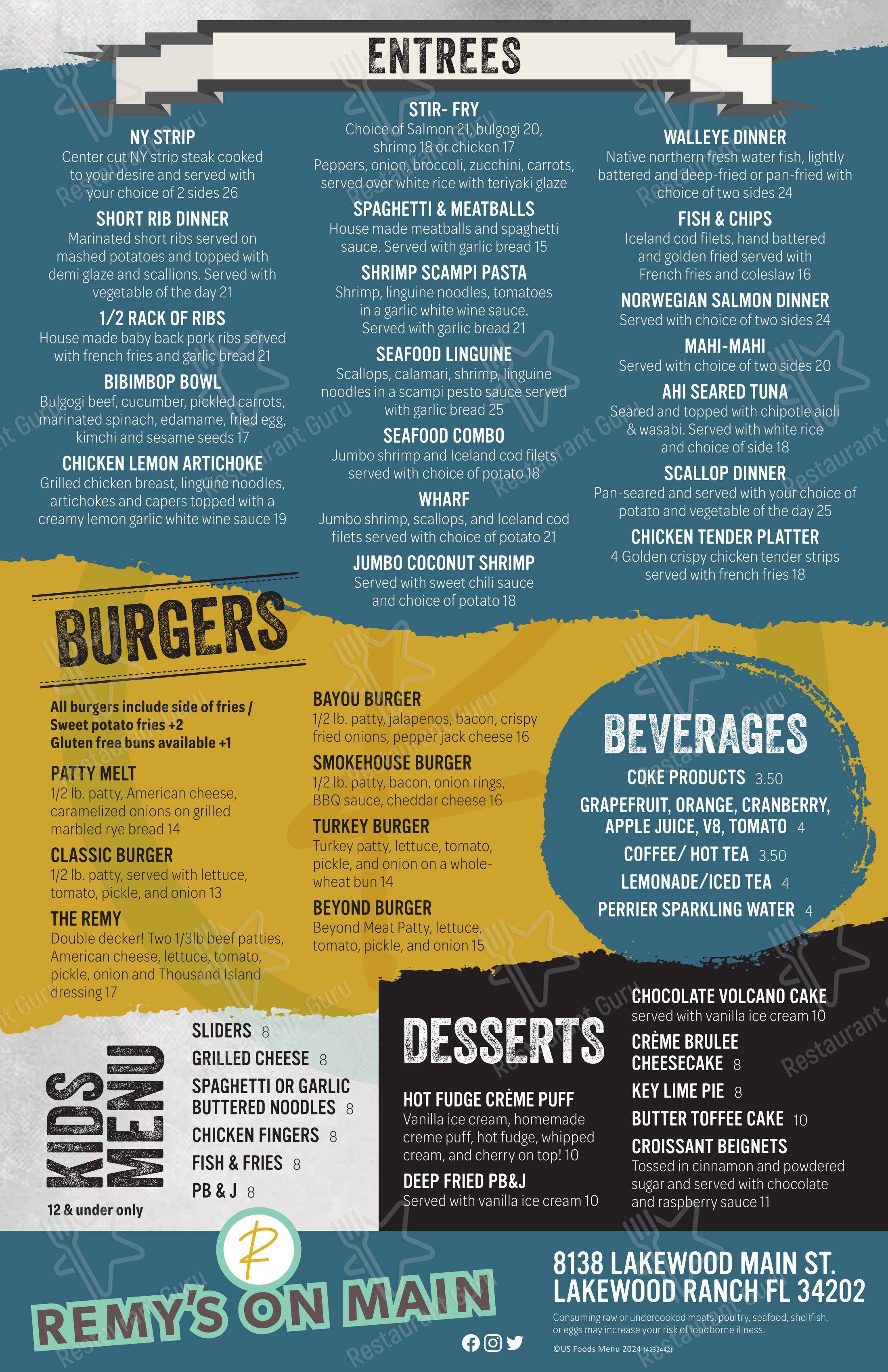 Menu at Remy’s on Main pub & bar, Lakewood Ranch