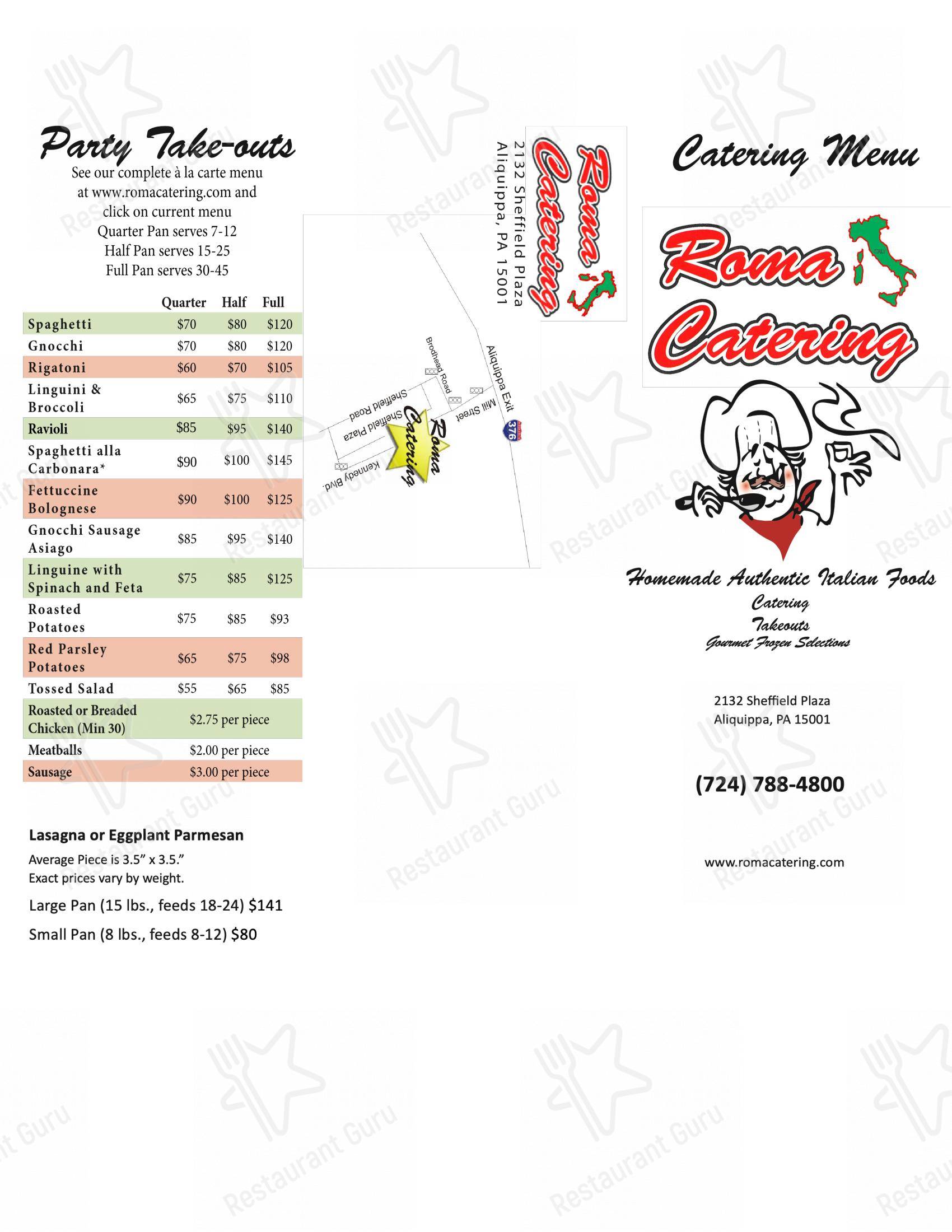 Menu at Roma Catering Aliquippa PA restaurant, Aliquippa