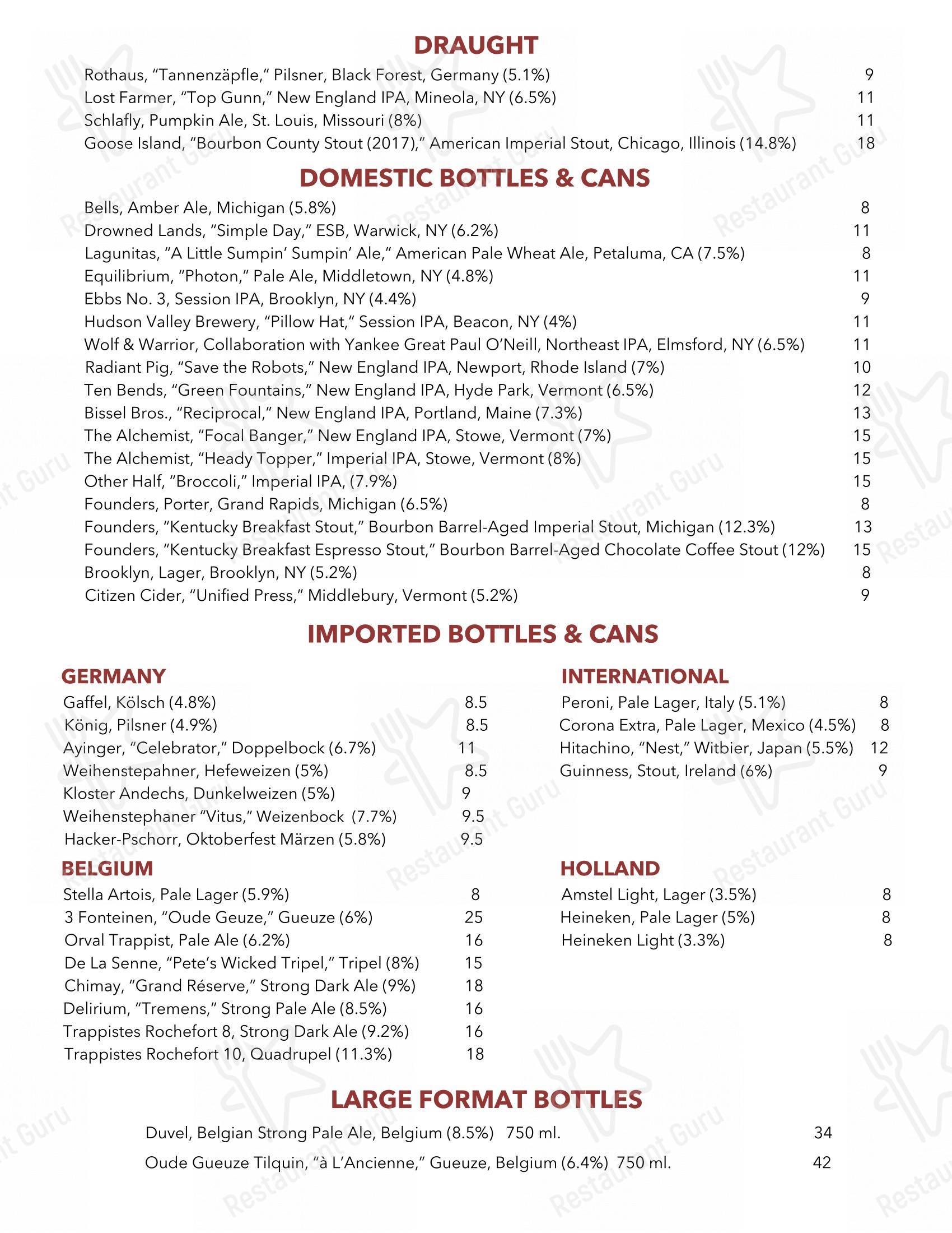 Menu at Rothmann's Steakhouse, East Norwich