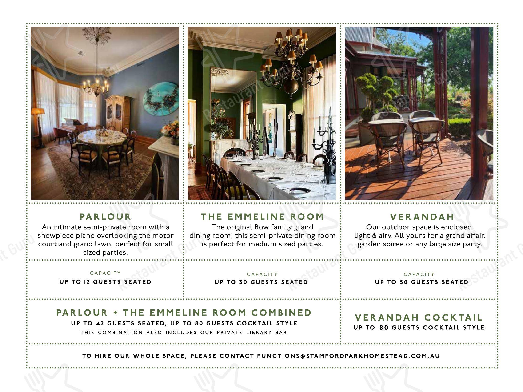 Menu at Stamford Park Homestead restaurant, Rowville