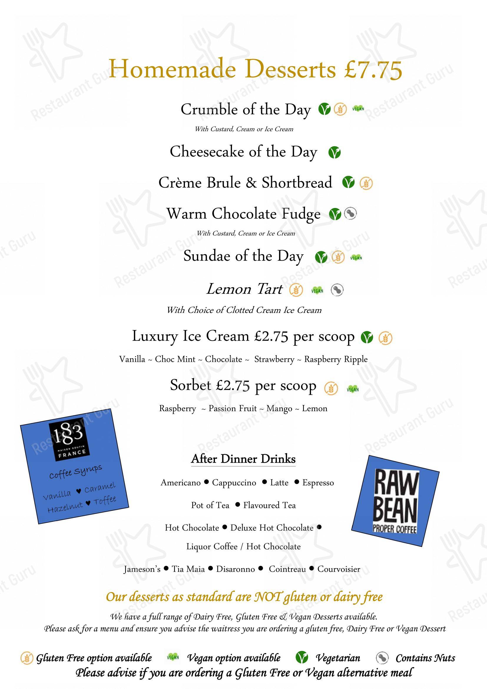 Menu at Sycamore Inn, Parwich pub & bar, Ashbourne