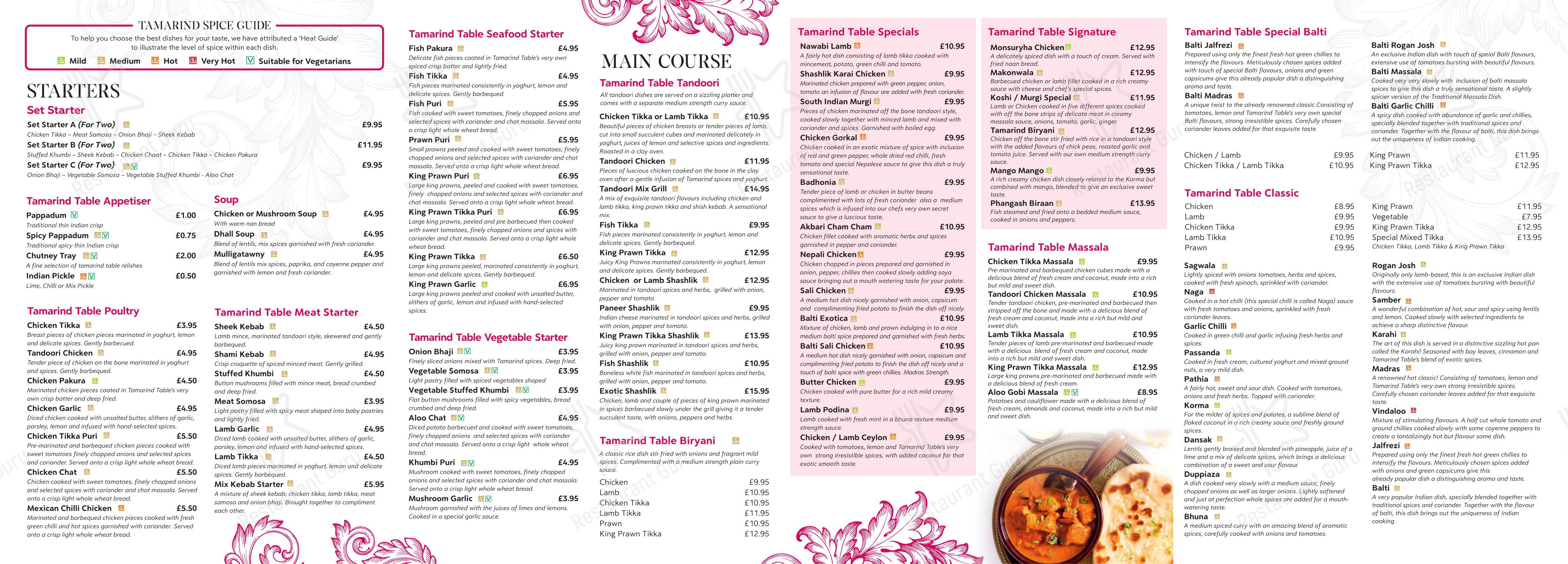 Menu at Tamarind Table Atherton Indian Restaurant, Atherton