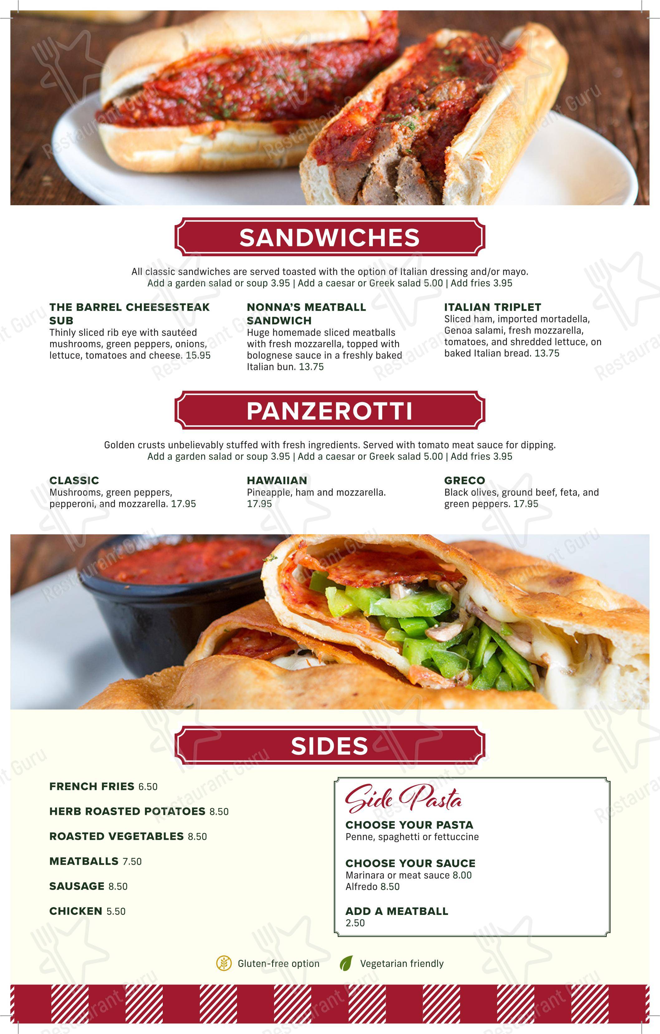 Menu at The Barrel Restaurant, Fort Erie, 224 Garrison Rd