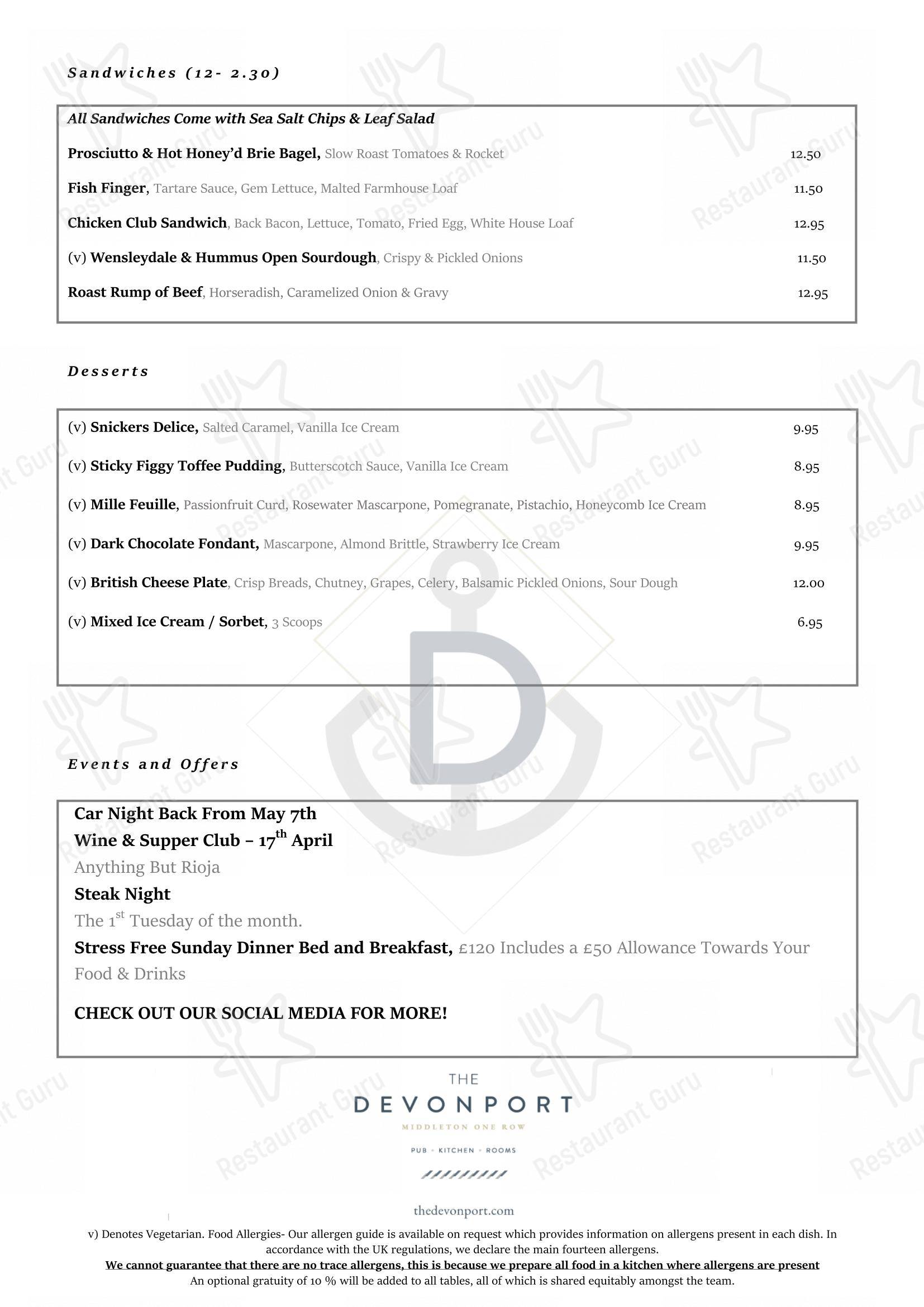 Menu at The Devonport pub & bar, Darlington