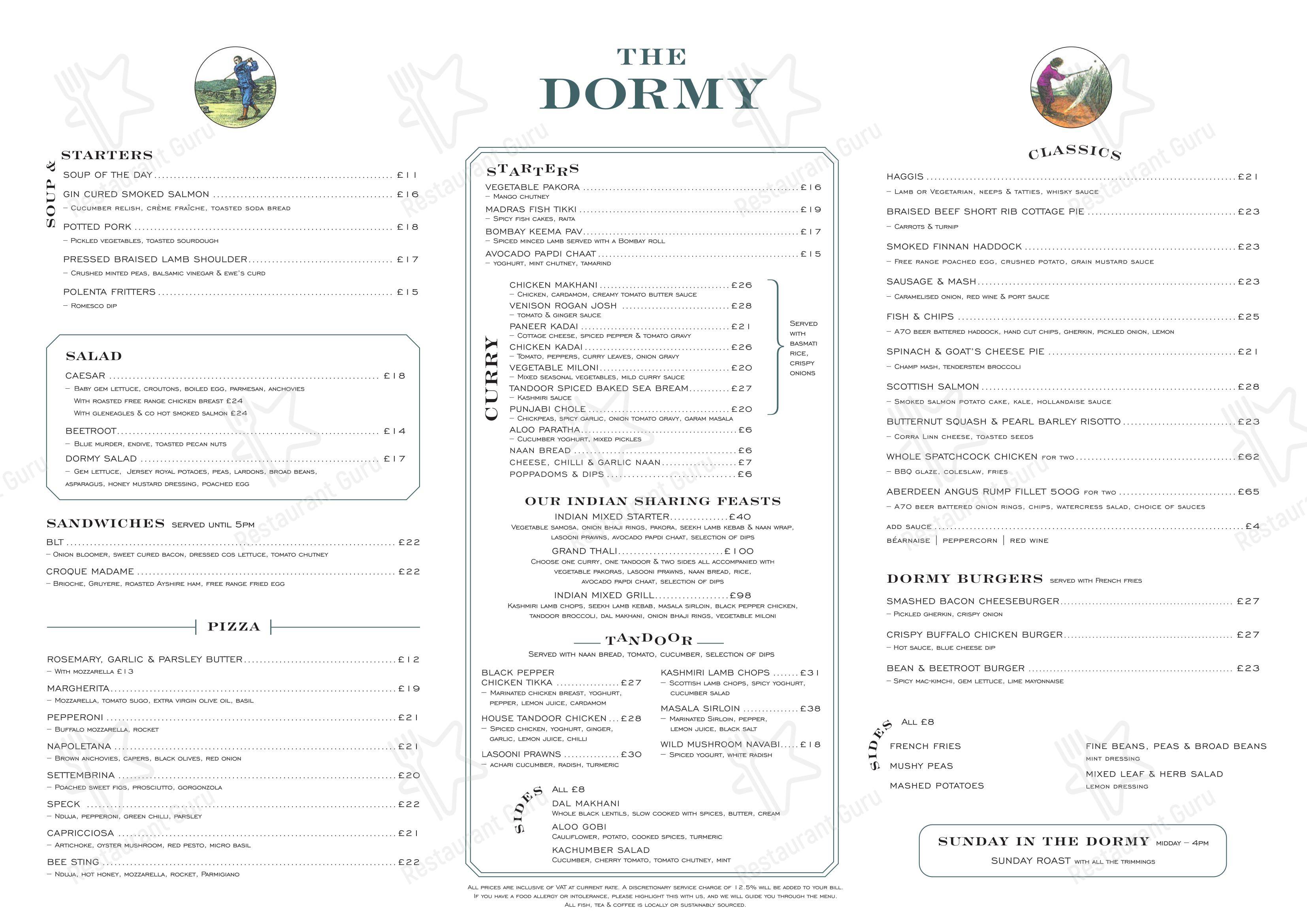 Menu at The Dormy restaurant, Auchterarder