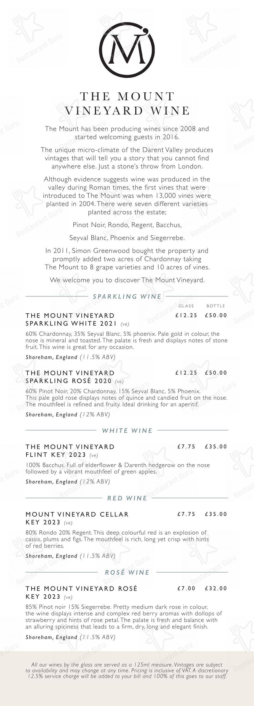 Menu at The Mount Vineyard Courtyard Bar & Restaurant, Shoreham