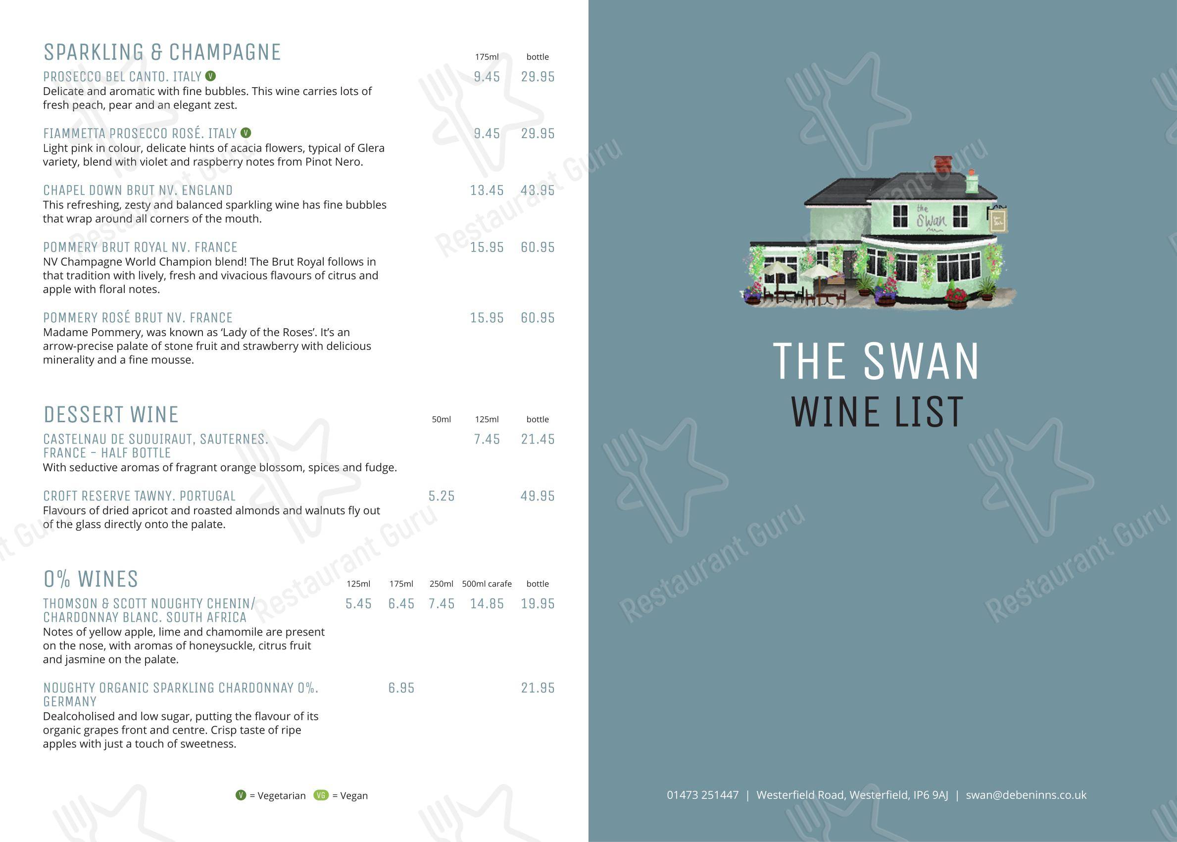 Menu at The Swan pub & bar, Ipswich, Westerfield Rd