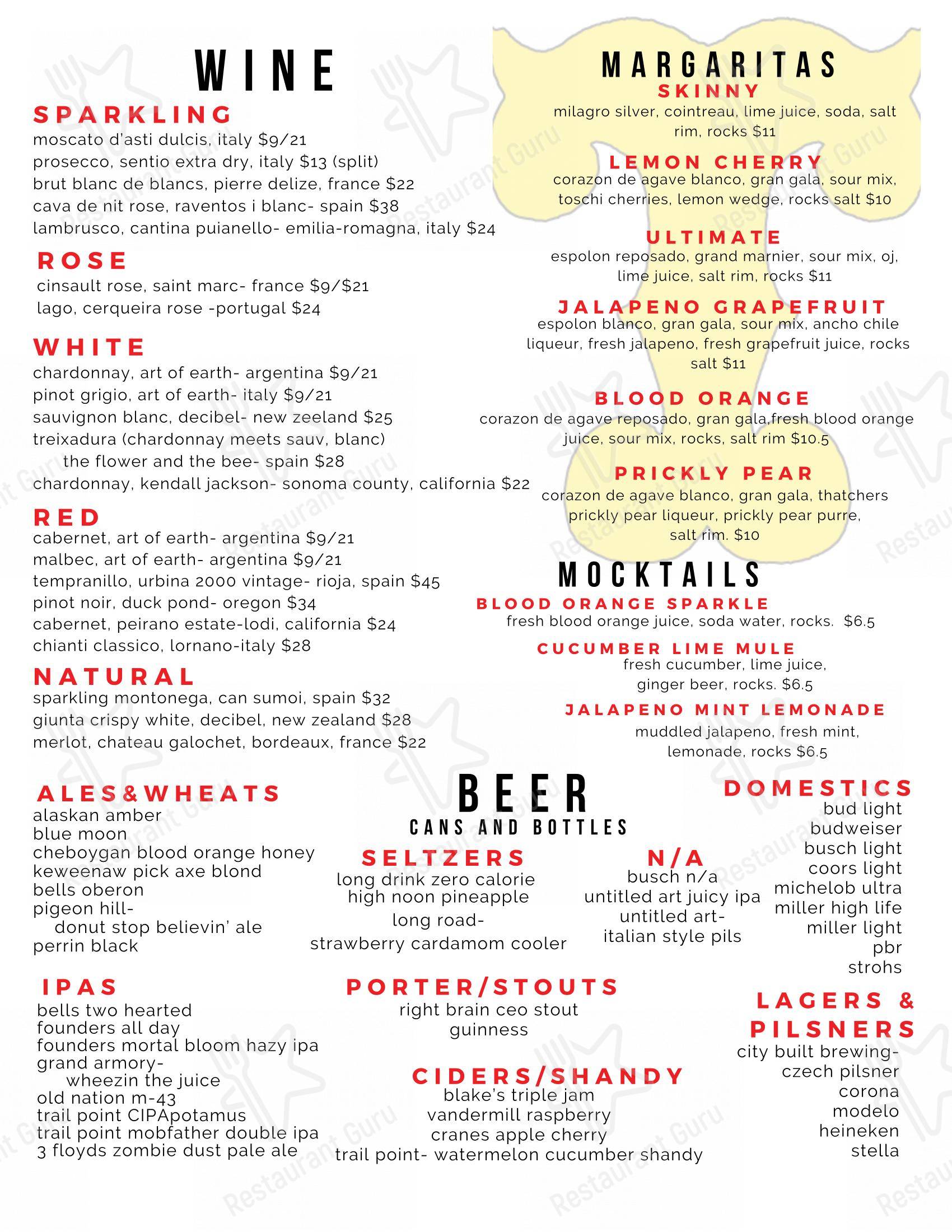 Menu at Turk's Tavern restaurant, Nunica