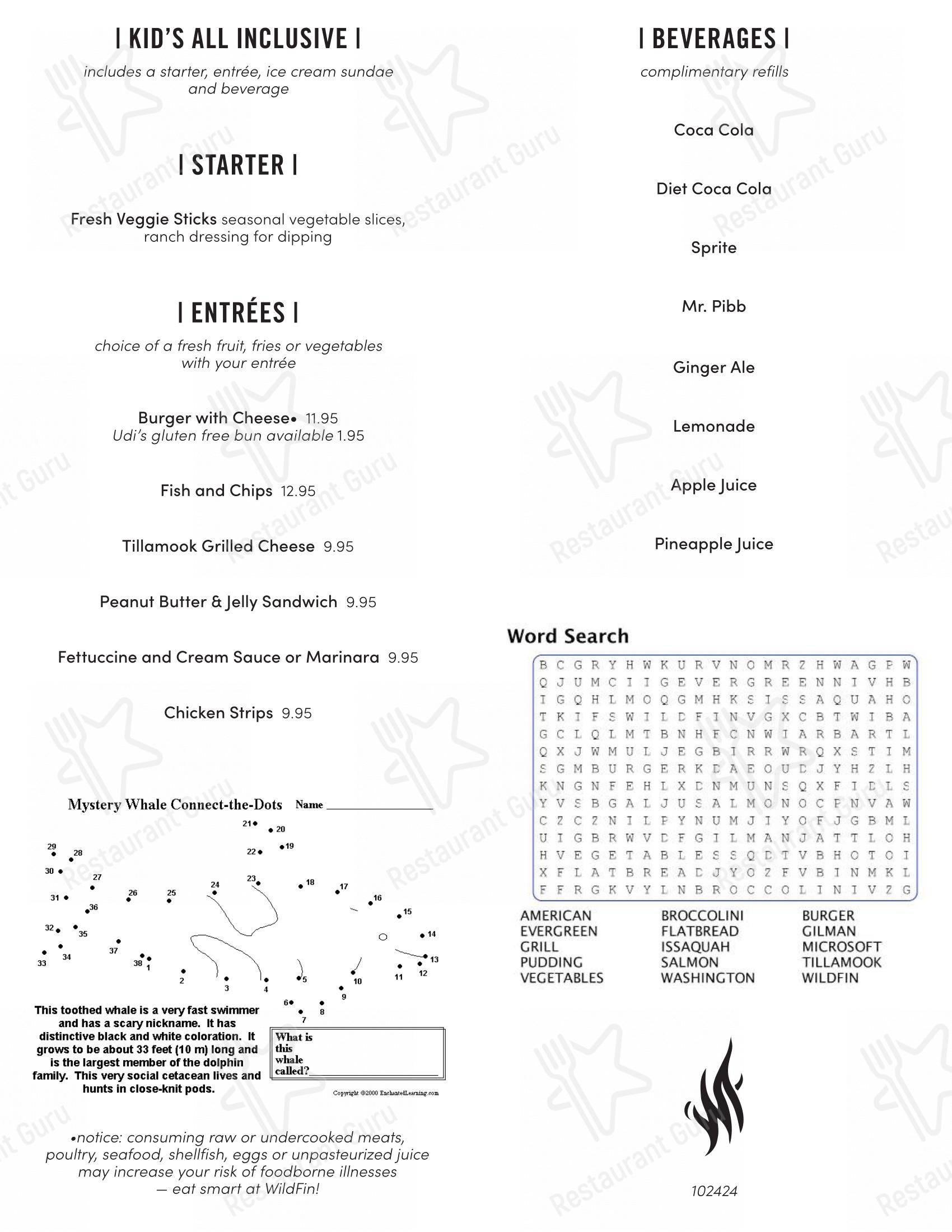 Menu at WildFin American Grill - Beaverton pub & bar, Beaverton