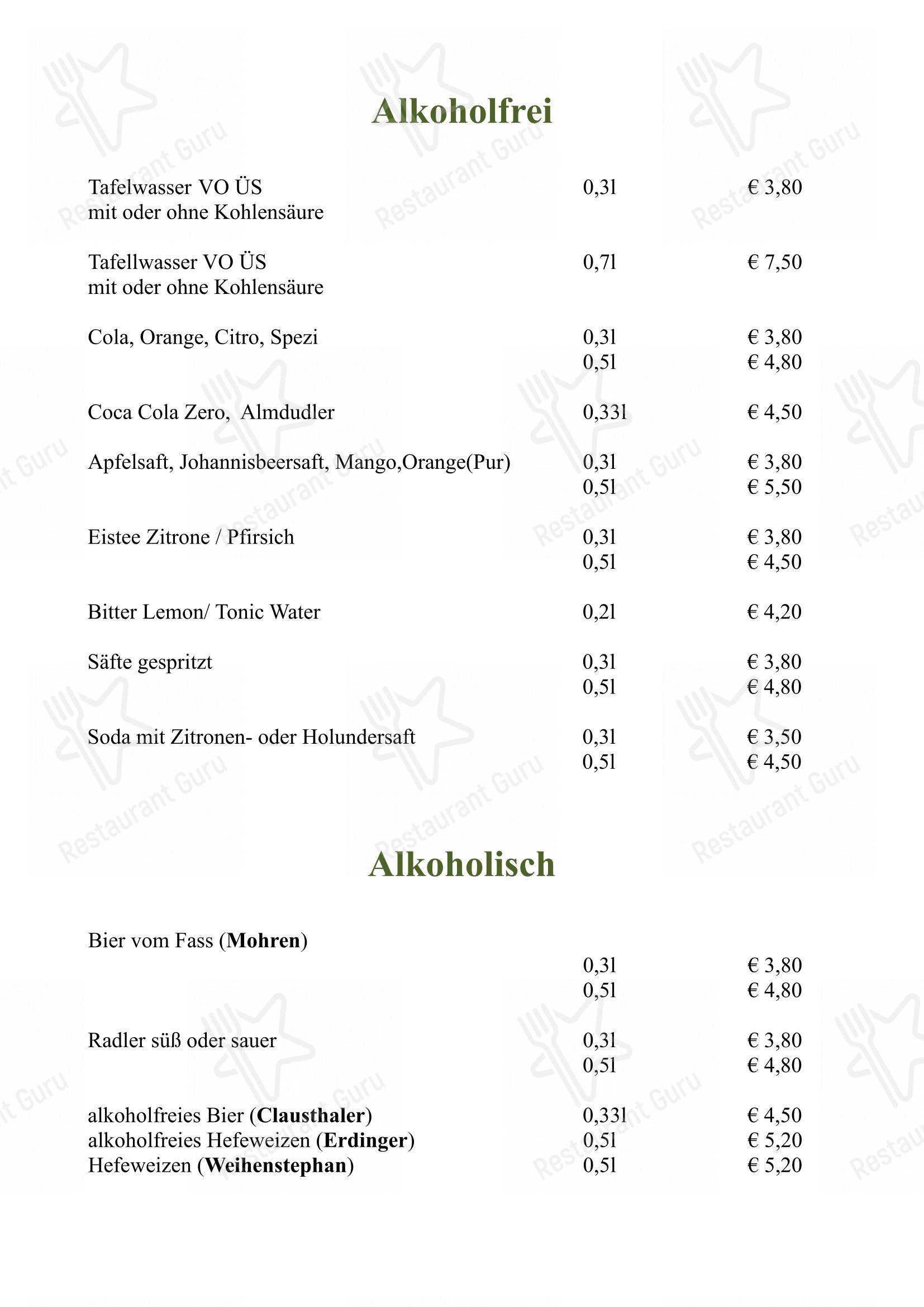 Carta de pizzería Zum Grünen Baum, Lauterach, Österreich