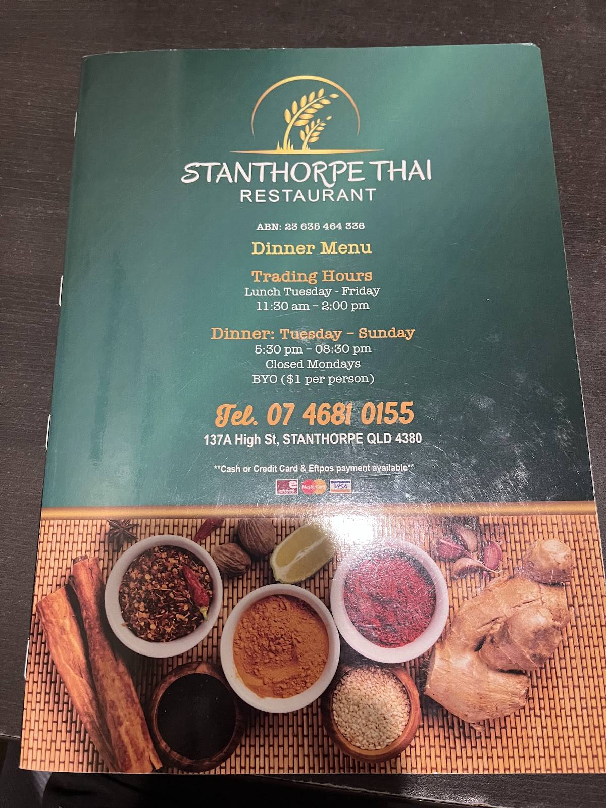 Menu at stanthorpeThai Restaurant, Stanthorpe