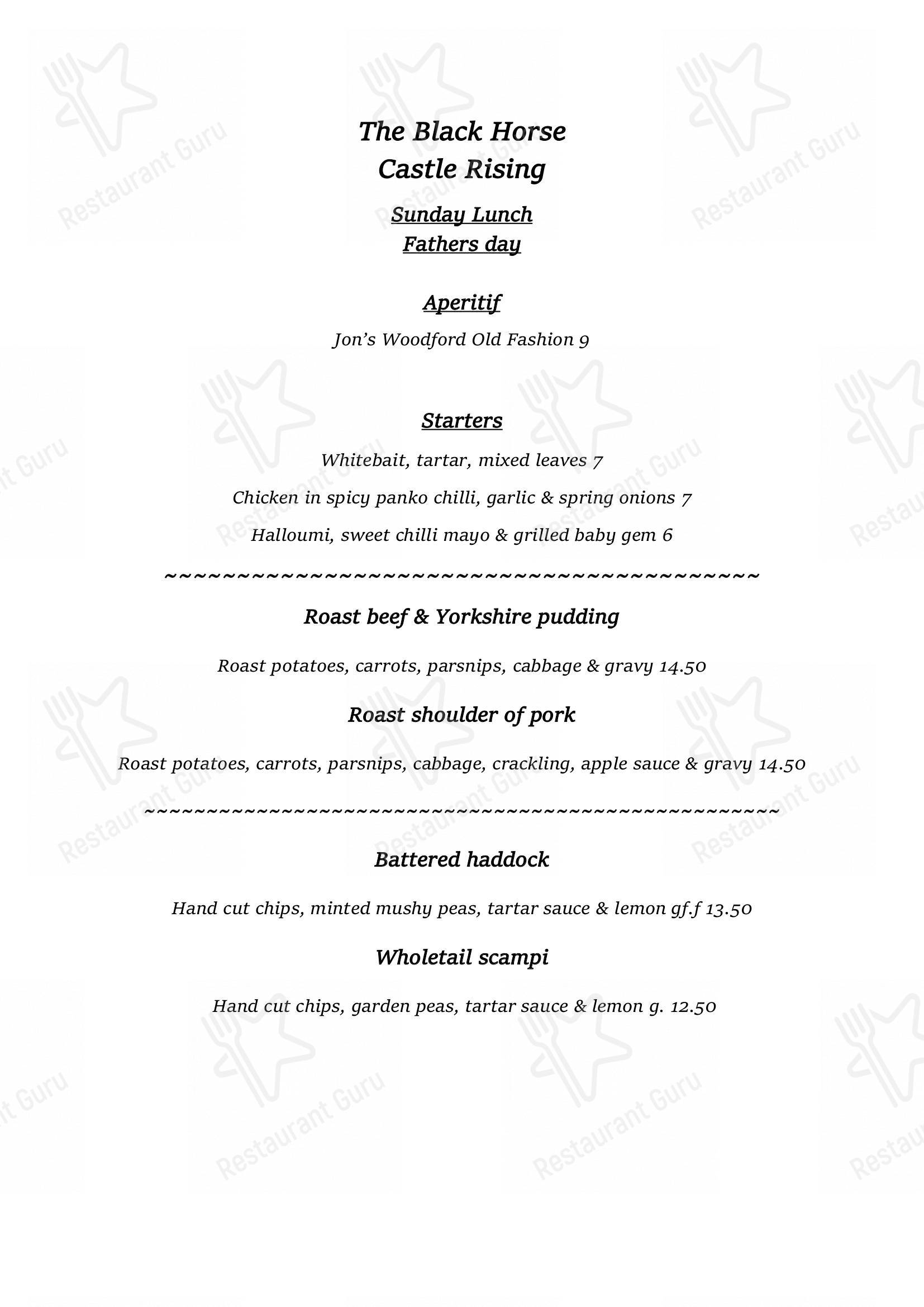 Menu at The Black Horse Inn pub & bar, Castle Rising