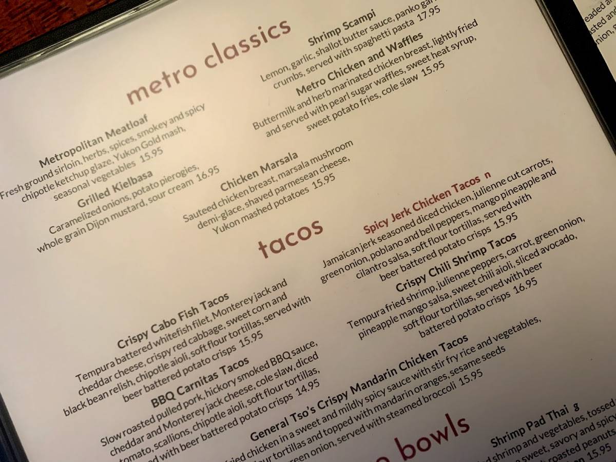 Menu at The Metropolitan, American Diner & Bar, Montgomeryville