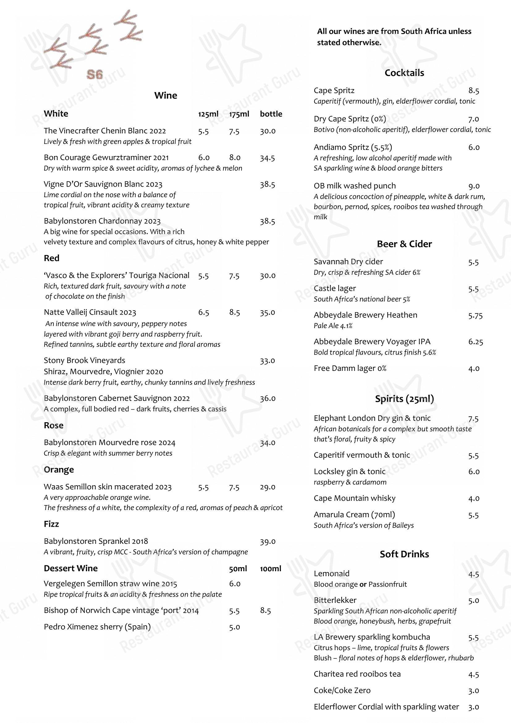Menu at the Orange Bird restaurant, Sheffield