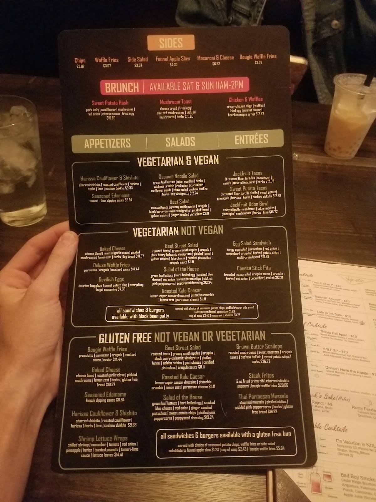 Menu at the hip-stir pub & bar, Marion
