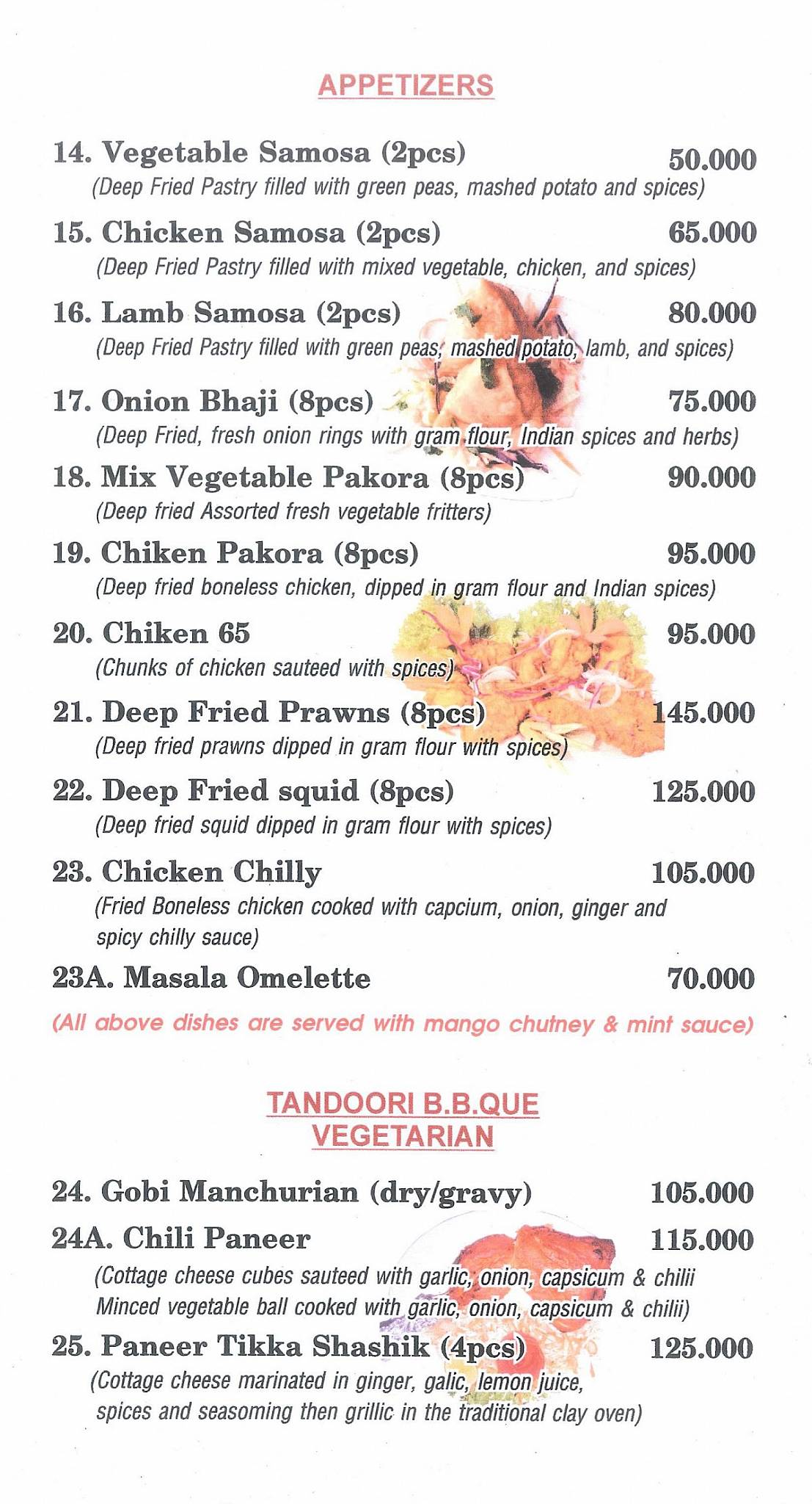 Menu at Shiva-Shakti Indian Restaurant, Hue