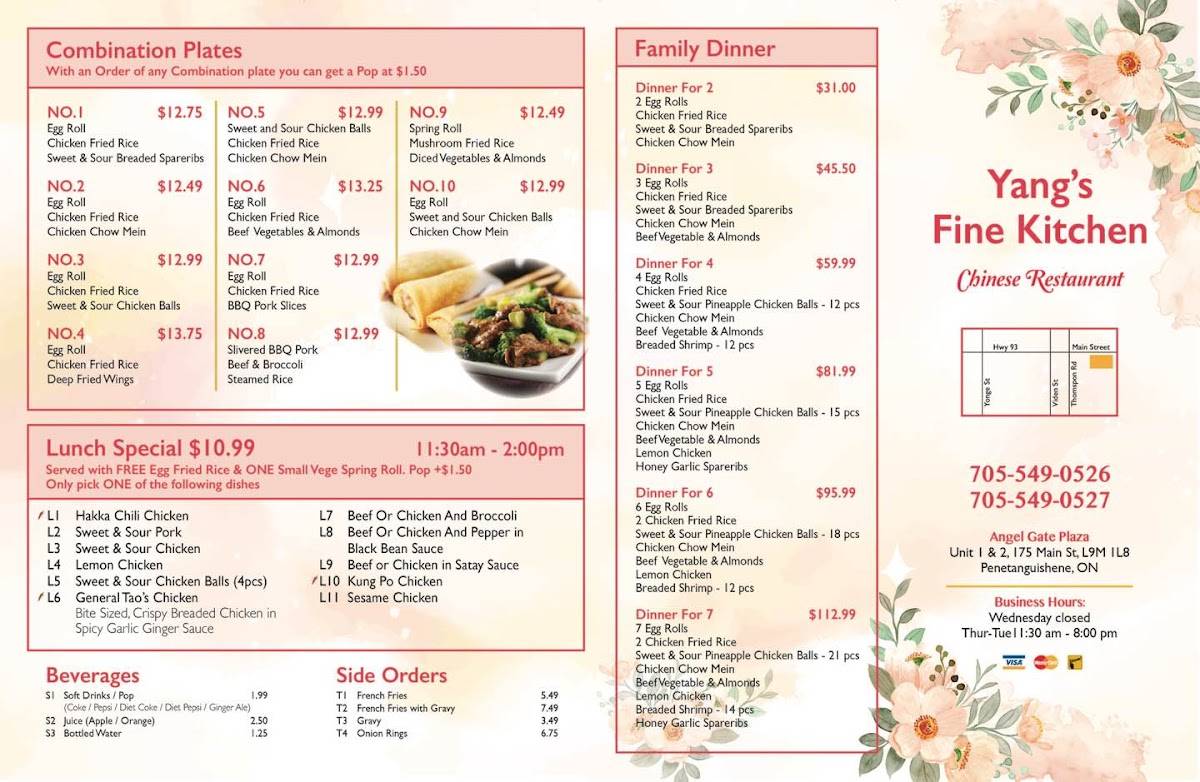 Menu at Yang’s Fine Kitchen restaurant, Penetanguishene