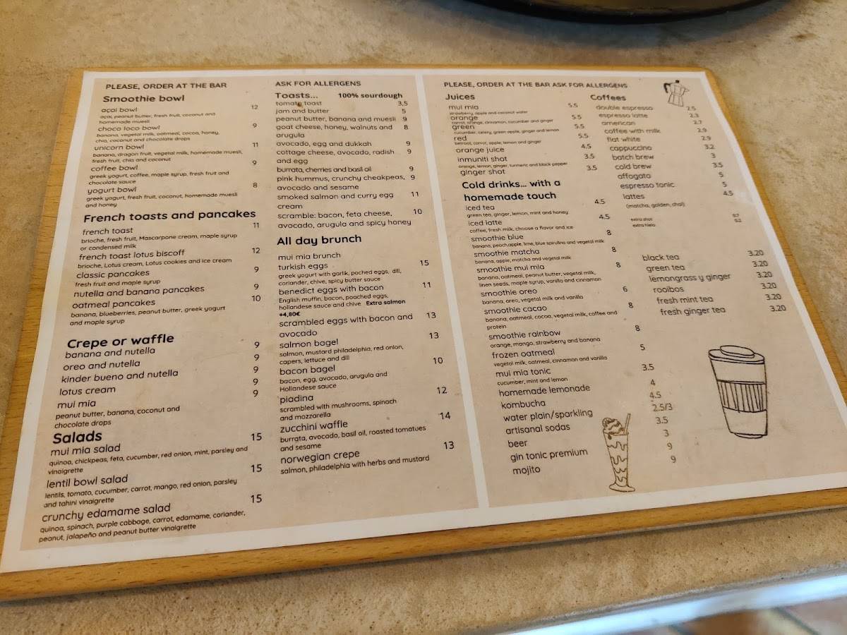 Carta de mui mía café, Ibiza