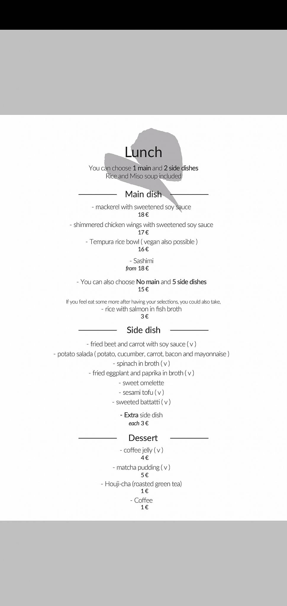 Menu at murasaki restaurant, Helsinki