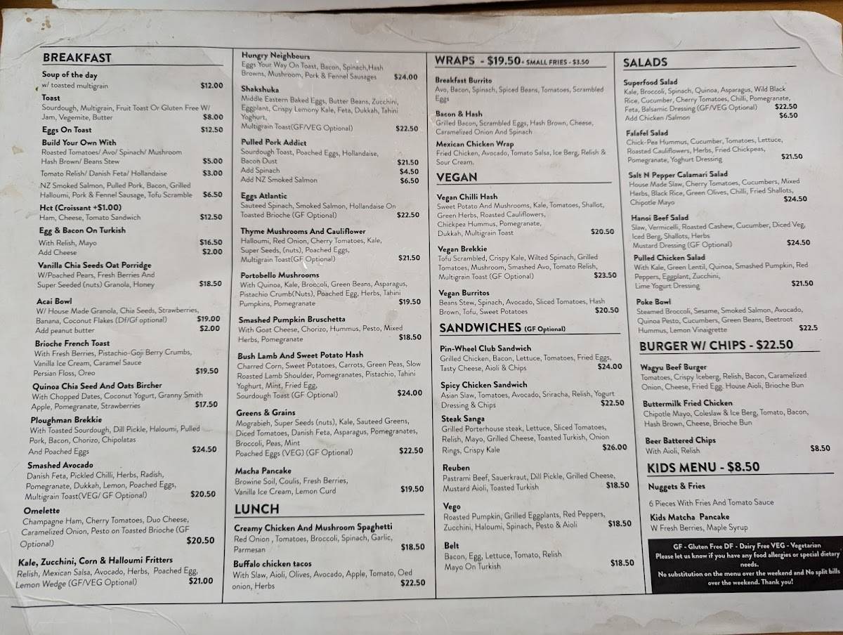 Menu at neighbours cafe, Balaclava